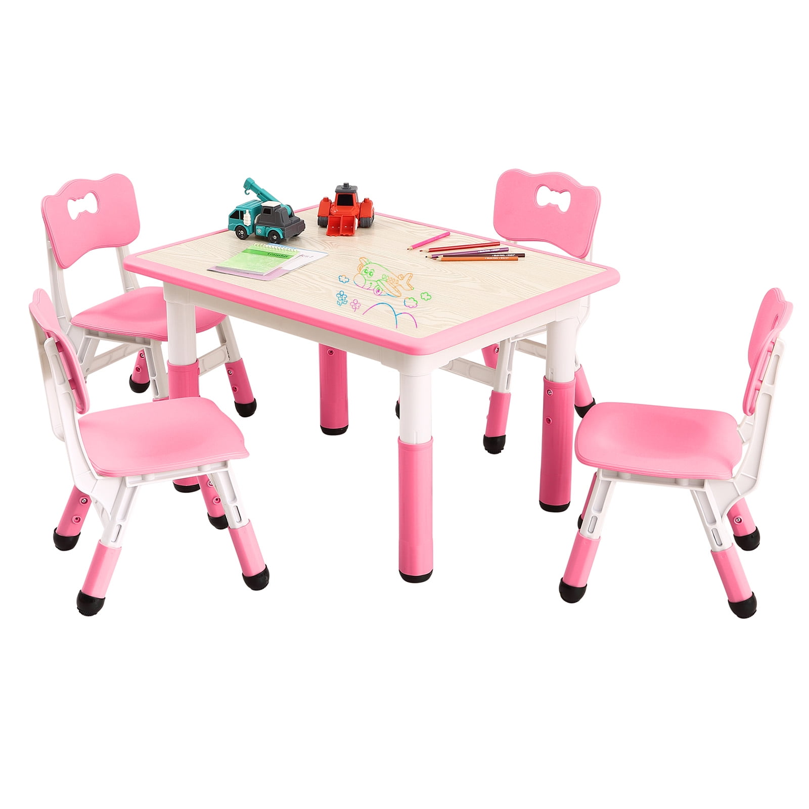 Kids Table and 4 Chair Set,Height Adjustable Toddler Arts & Crafts ...