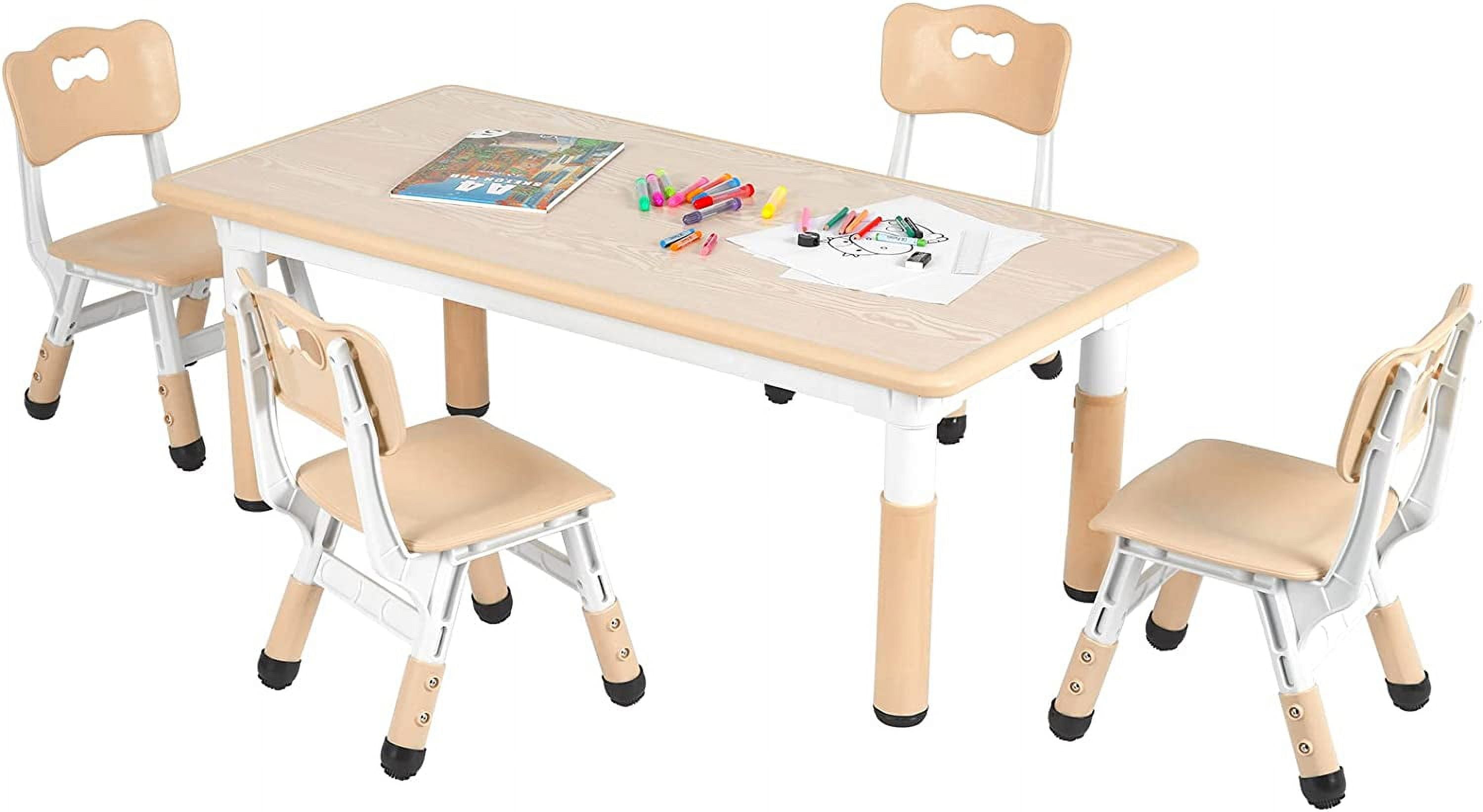 Kids Table and 4 Chair Set, Height Adjustable Toddler Table and Chair ...
