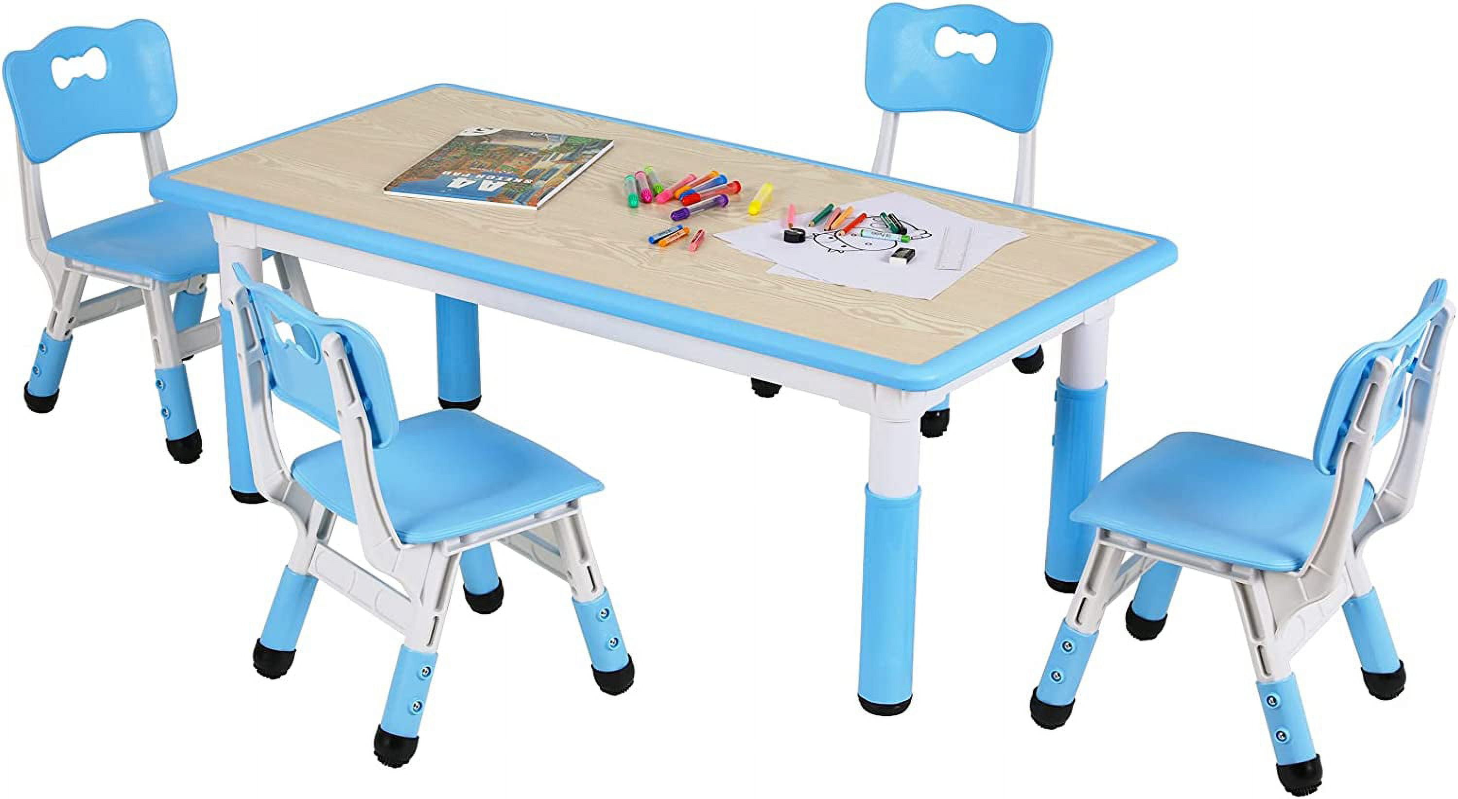 Kids Table and 4 Chair Set, Height Adjustable Toddler Table and Chair ...