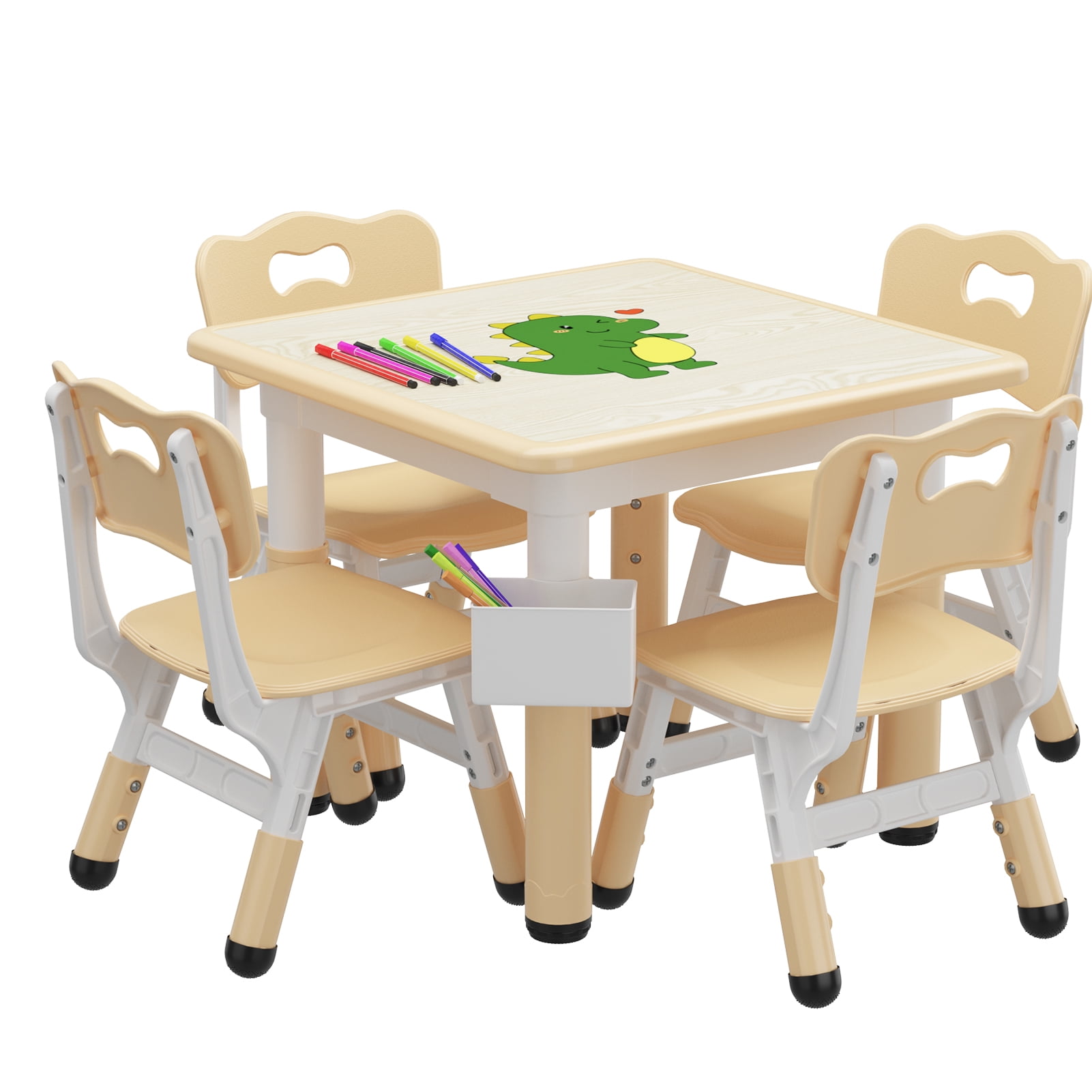 Kids Table and 4 Chairs Set with Graffiti Desktop, Height Adjustable ...