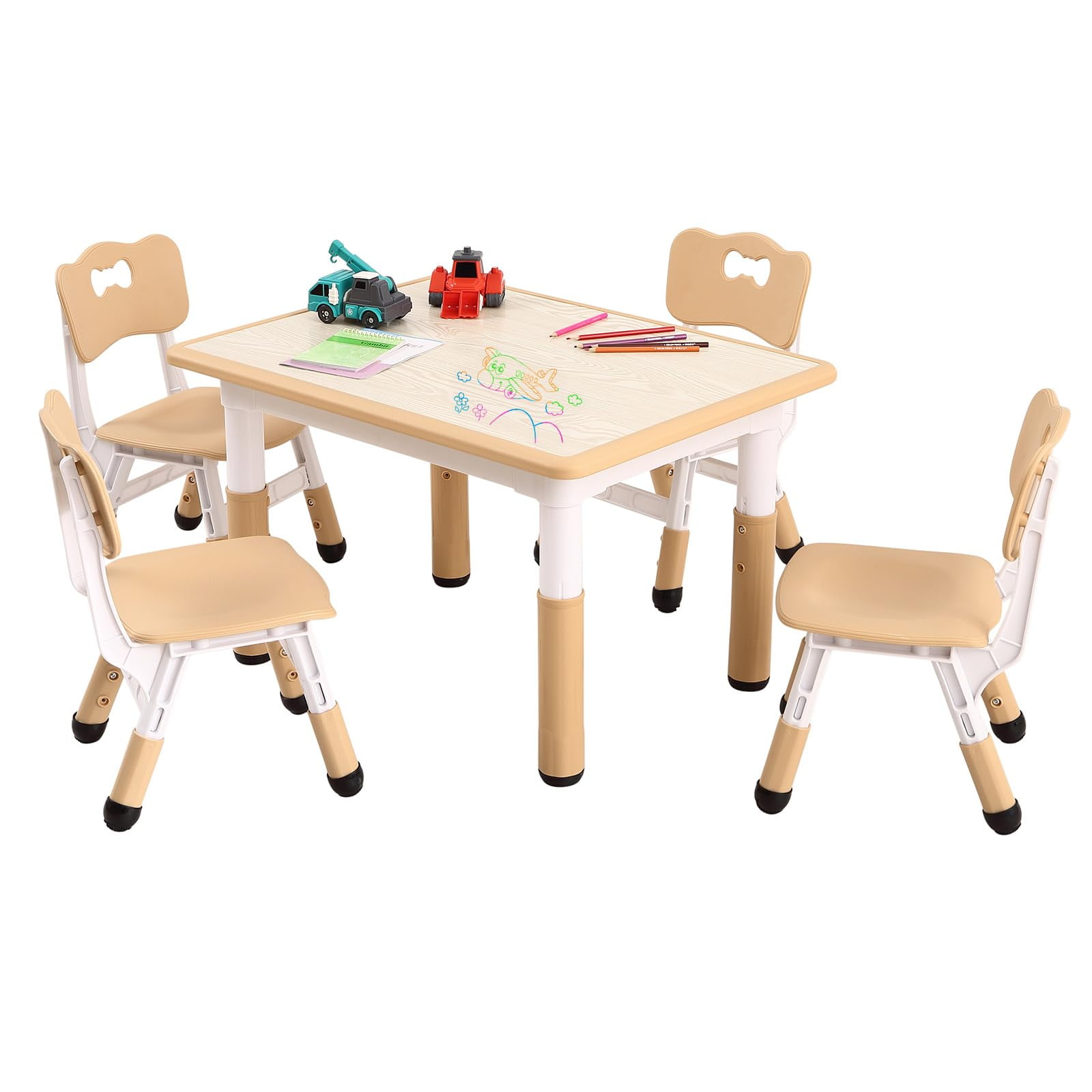 Kids Table and 4 Chairs Set, Height Adjustable Desk for Ages 2-8,Arts & Crafts Table,Graffiti ...