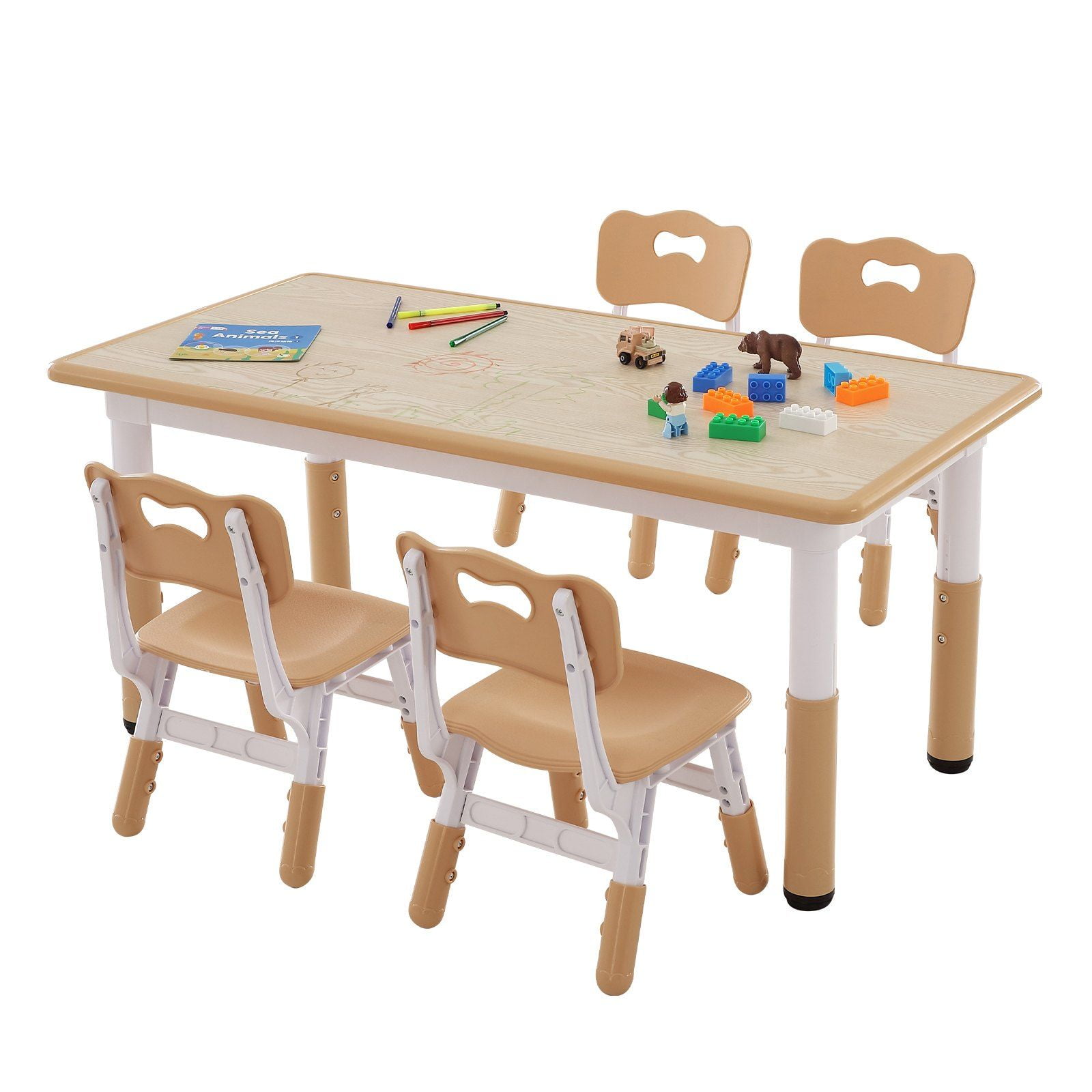 Kids Table and 4 Chairs Set, Height Adjustable Toddler Table and Chair Set, Graffiti Desktop ...