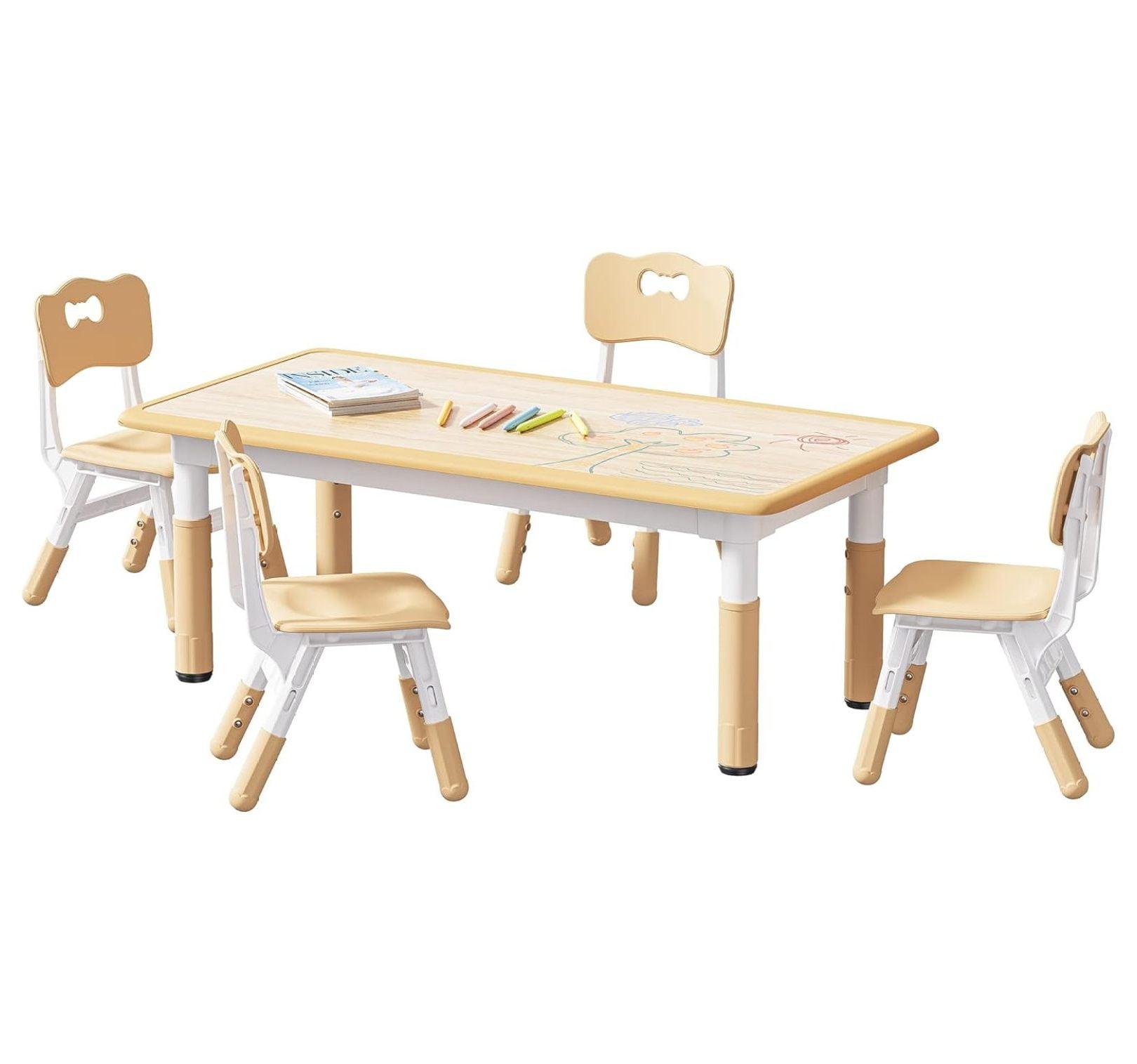 Kids Table and 4 Chairs Set, Height Adjustable Toddler Table and Chair ...