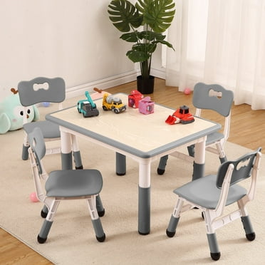 AOILE Kids Table and 4 Chairs Set – Height Adjustable Toddler Activity Table with Graffiti ...