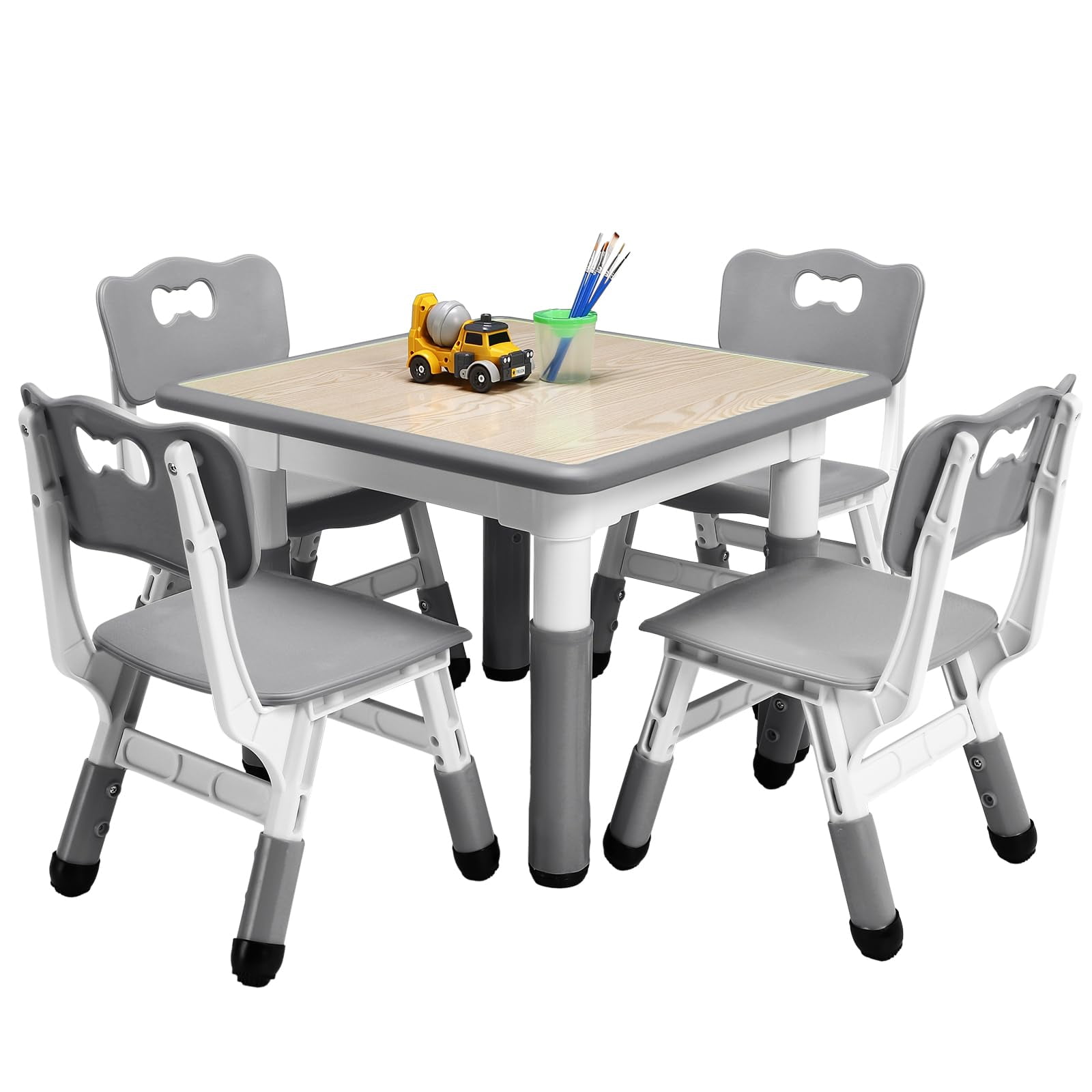 Kids Table and 4 Chairs Set, Height Adjustable Toddler Table and Chair Set, Graffiti Desktop for ...