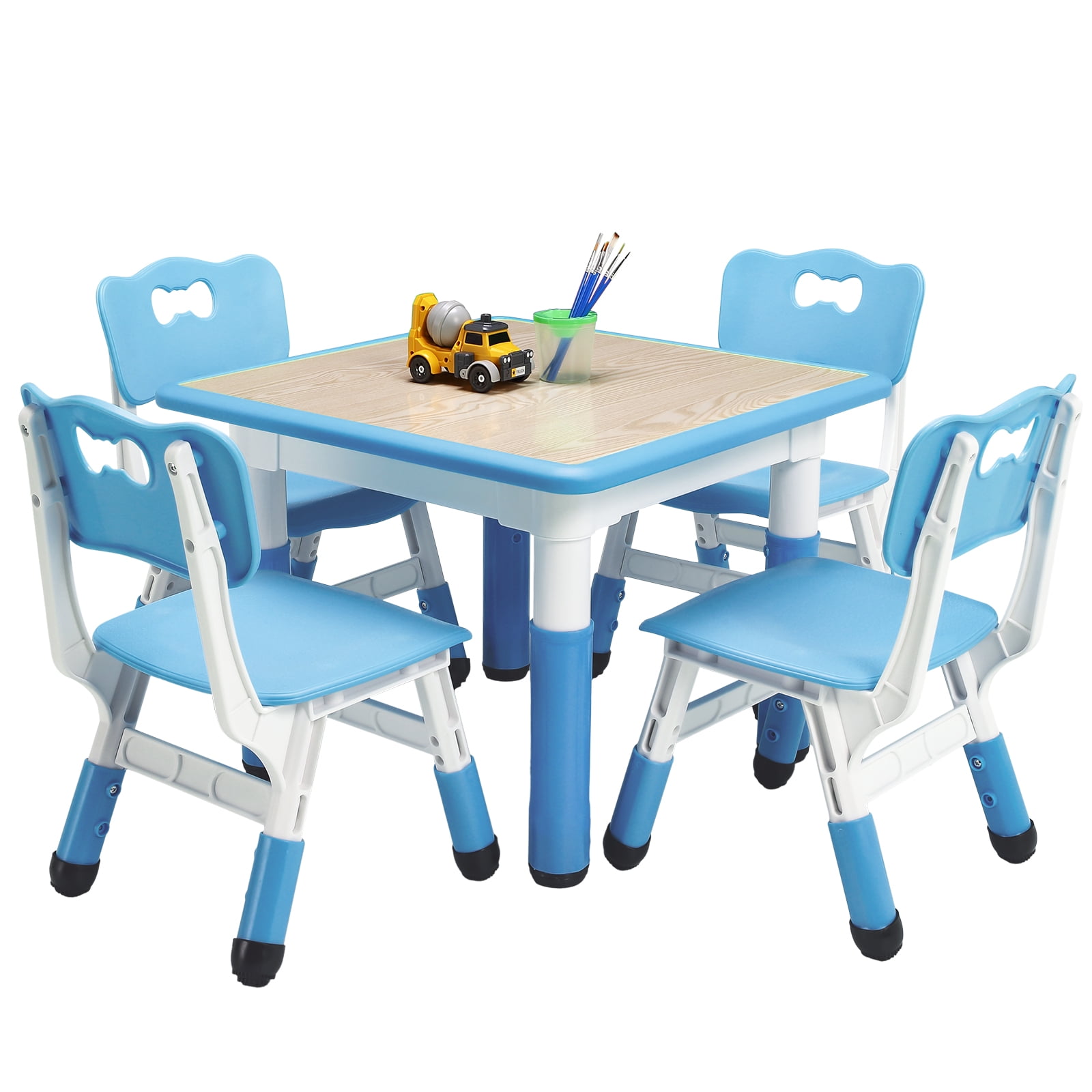 Kids Table and 4 Chairs Set, Height Adjustable Toddler Table and Chair Set, Graffiti Desktop for ...