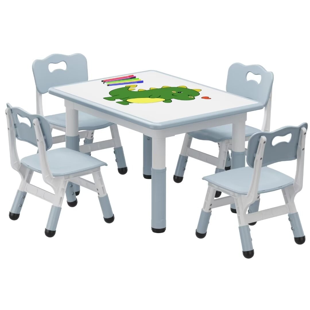 Kids Table and 4 Chairs Set, Height Adjustable Toddler Table and Chair Set, Graffiti Desktop ...