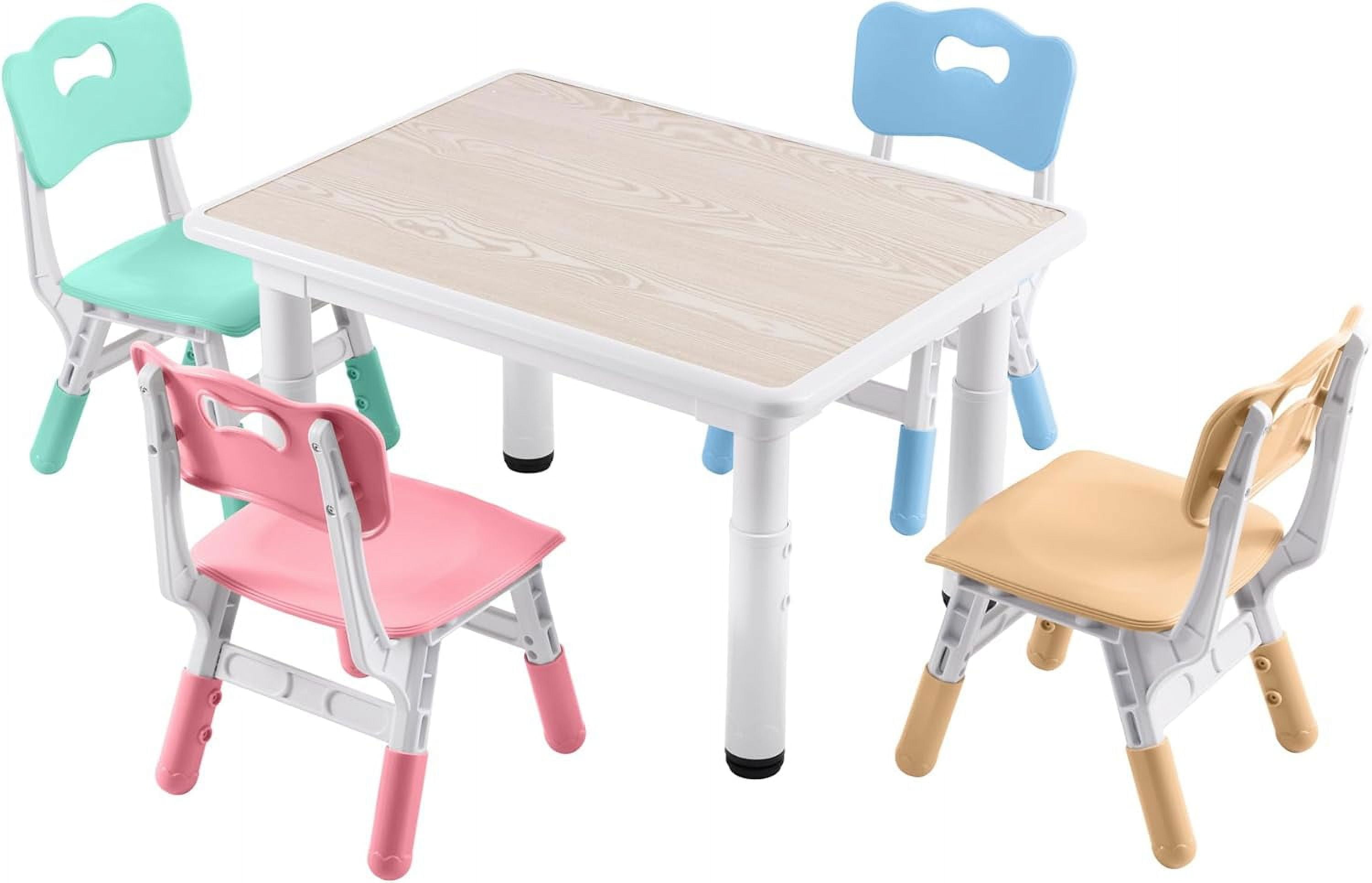 Kids Table and 4 Chairs Set, Height-Adjustable Toddler Table and Chairs with Graffiti Desktop ...