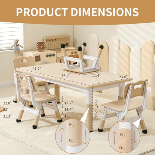 Kids Table and 4 Chairs Set, Height Adjustable Toddler Table and Chairs Set, Graffiti Desktop ...