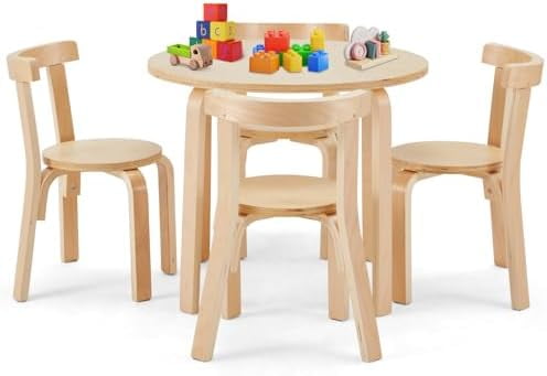 Kids Table and 4 Chairs Set - Round Table and Chair Set for Children ...