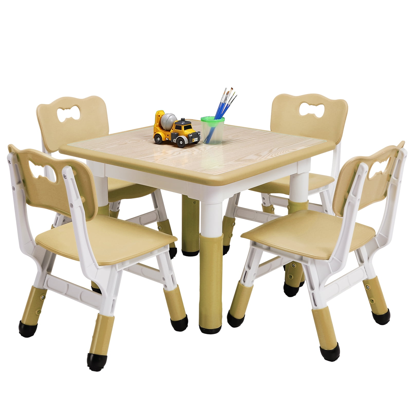 Kids Table and Chair 4-Piece Set,Adjustable Height Table and Chair Set ...