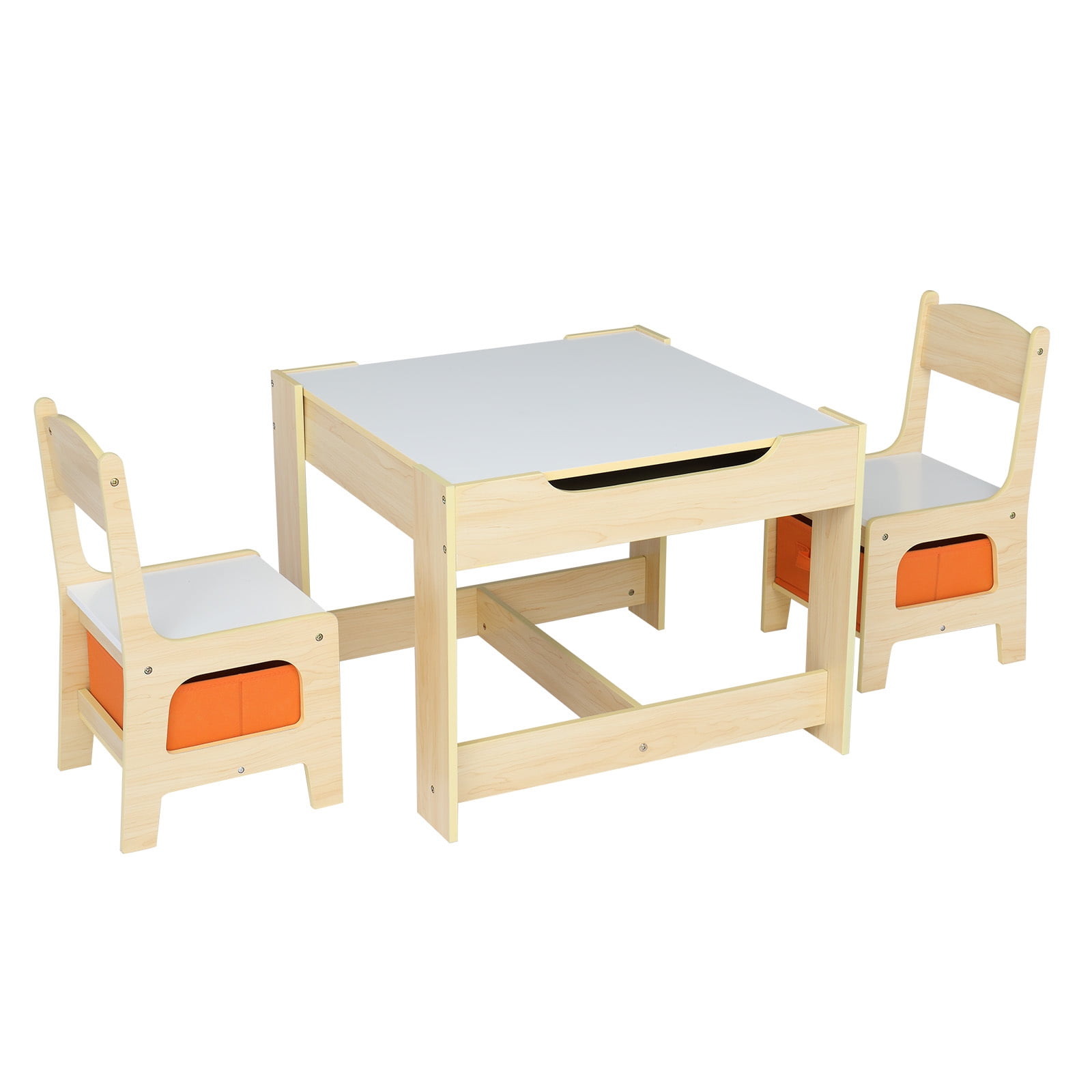 Kids Table and Chair Set, 3 in 1 Wooden Activity Table with Storage ...
