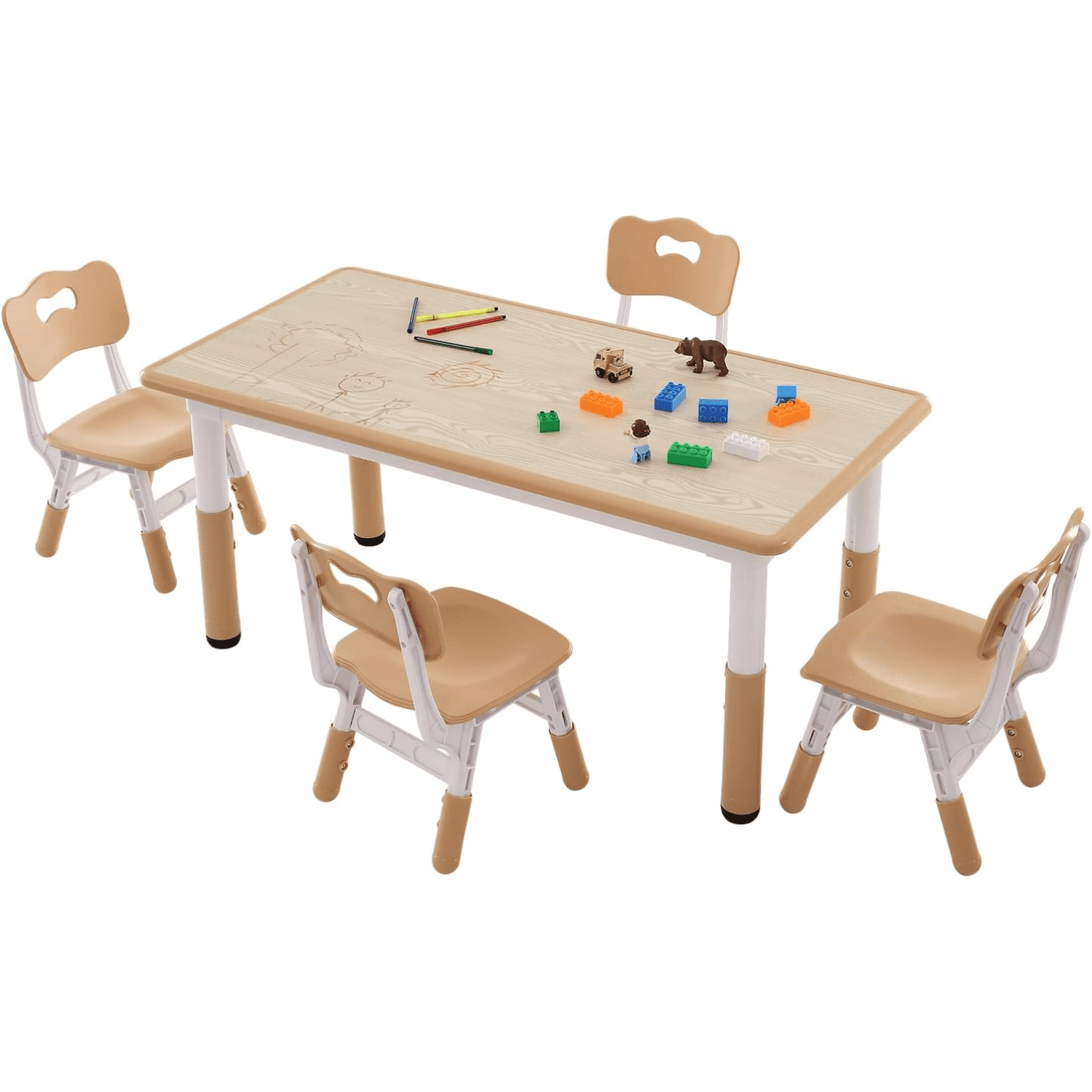 Kids Table and Chair Set 3 in 1 Wooden Activity Table with Storage ...