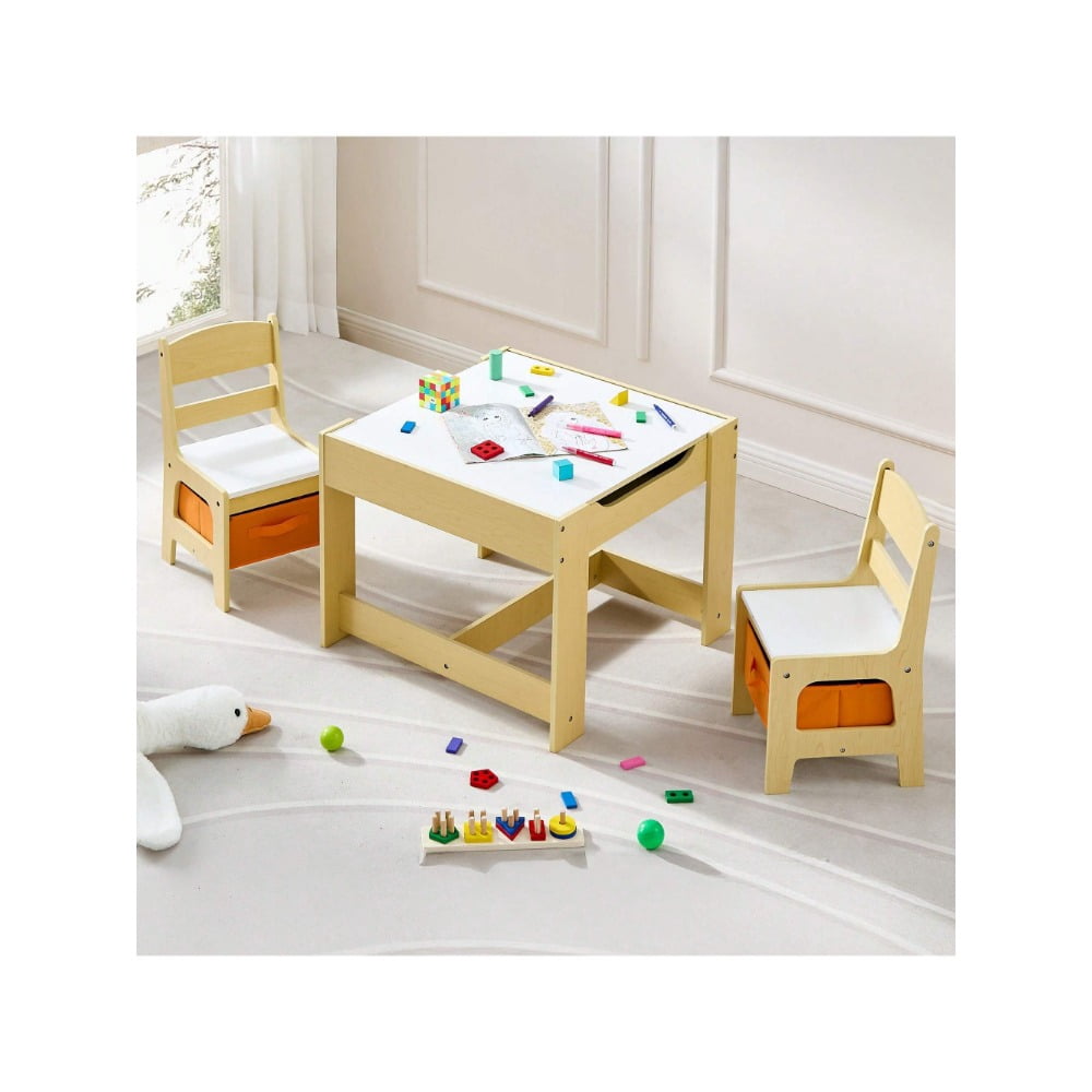 Kids Table And Chair Set, 3 In 1 Wooden Activity Table With Detachable ...