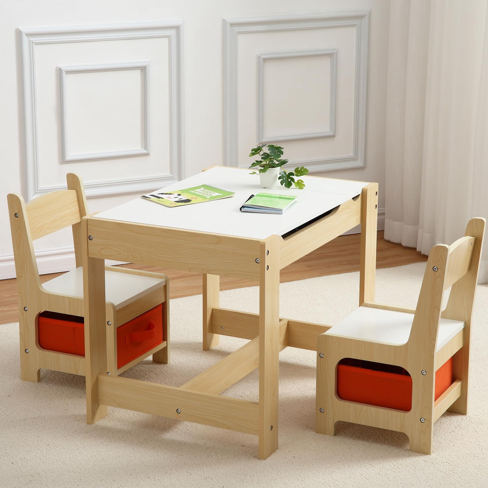 Kids Table and Chair Set, 4 in 1 Children Activity Table w/Storage ...