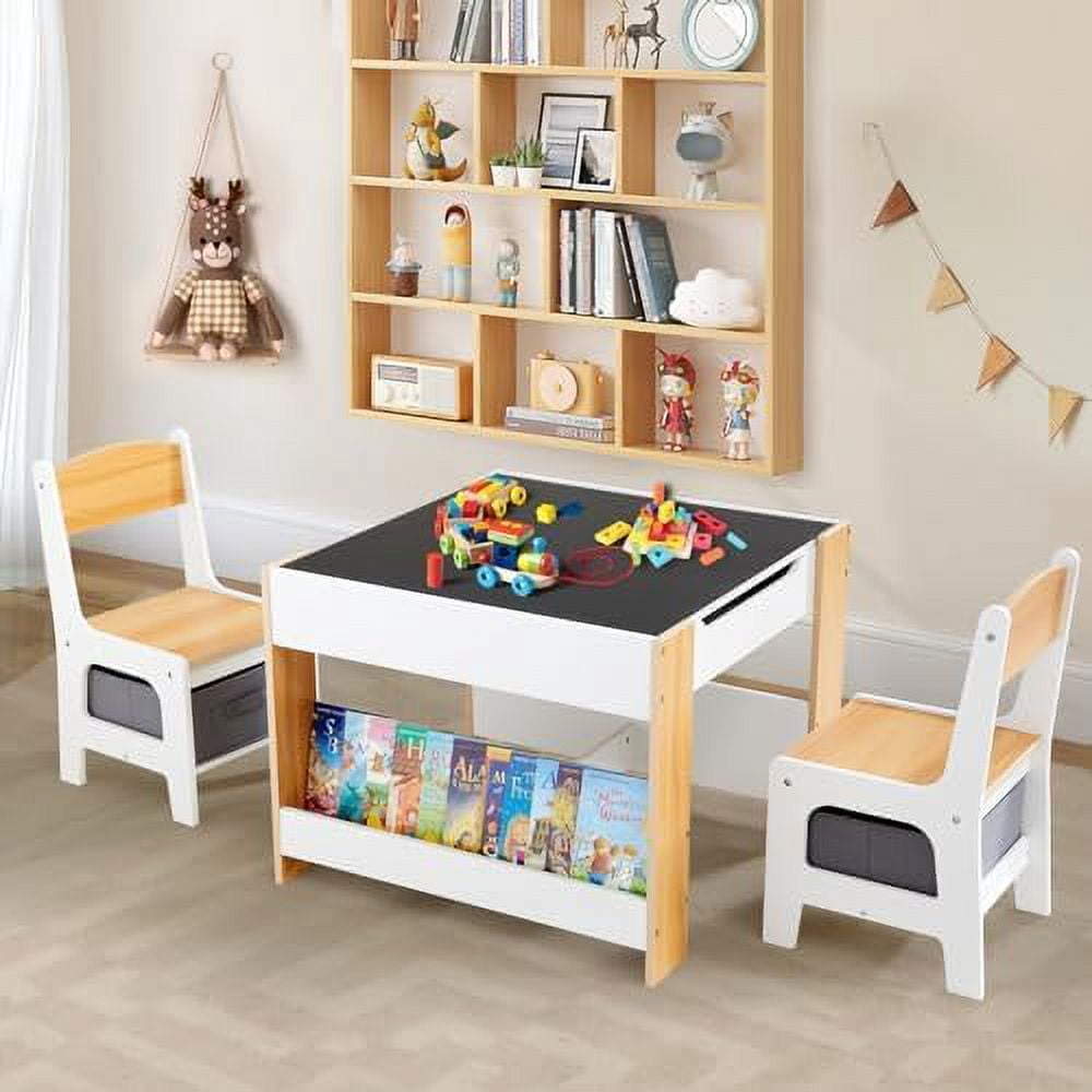 Kids Table and Chair Set,4 in 1 Toddler Desk with Storage Drawer,Wooden ...