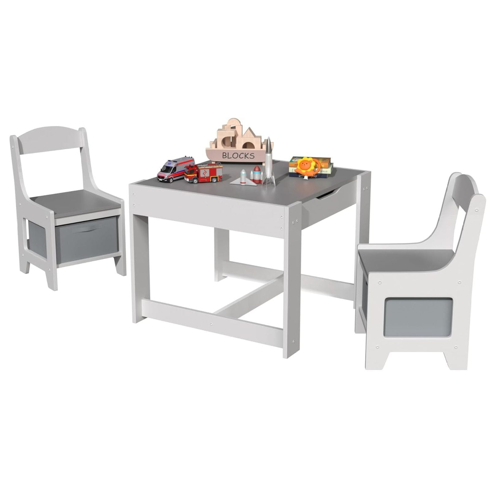 Kids Table and Chair Set, 4 in 1 Wooden Activity Table and Chairs Set with Storage, Toddler ...