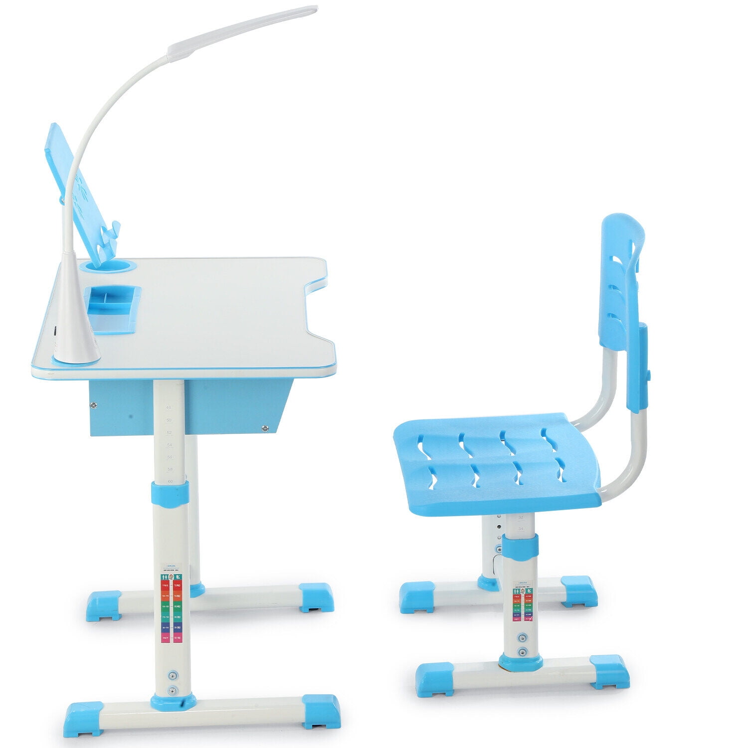 Kids Table and Chair Set, Activity Desk with USB Lamp, Storage Drawer ...