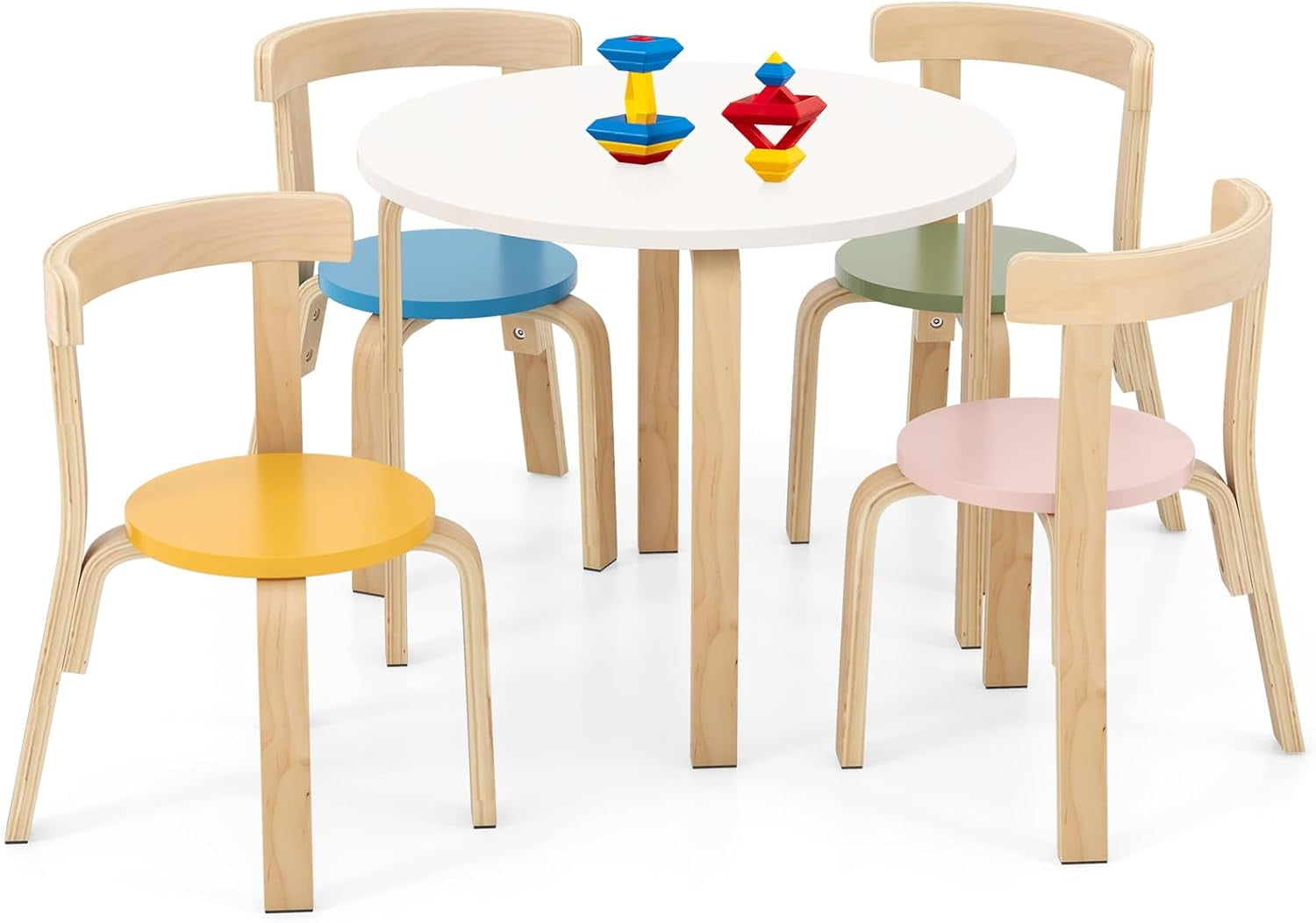 Kids Table and Chair Set, Bentwood Toddler Round Table and 4 Chairs for ...