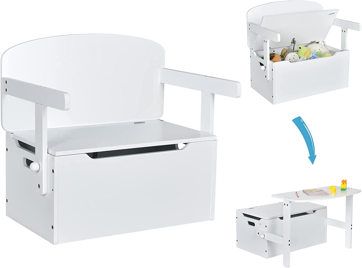 Kids Table and Chair Set, Convertible Toy Storage Bench with Built-in ...