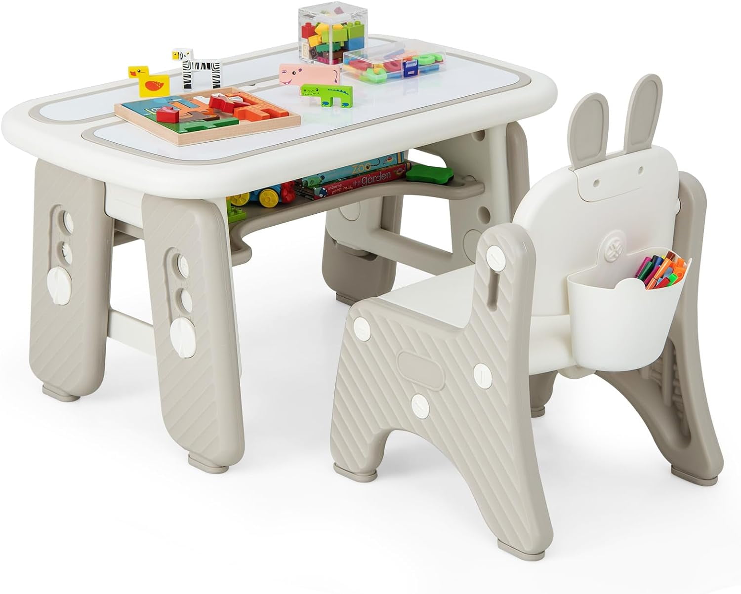Kids Table and Chair Set, Graffiti Activity Table w/Flip-Top Tabletop ...