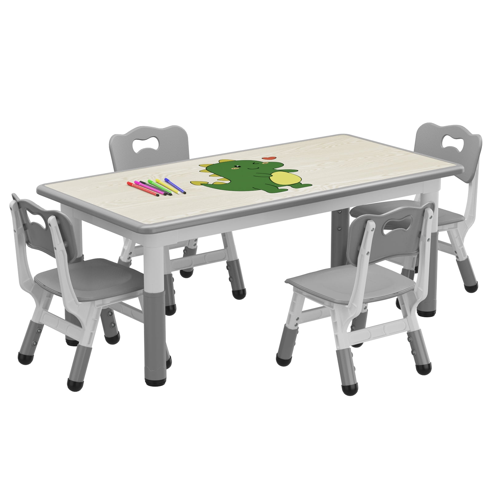Kids Table and Chair Set, Height Adjustable Toddler Table and 4 Chairs ...