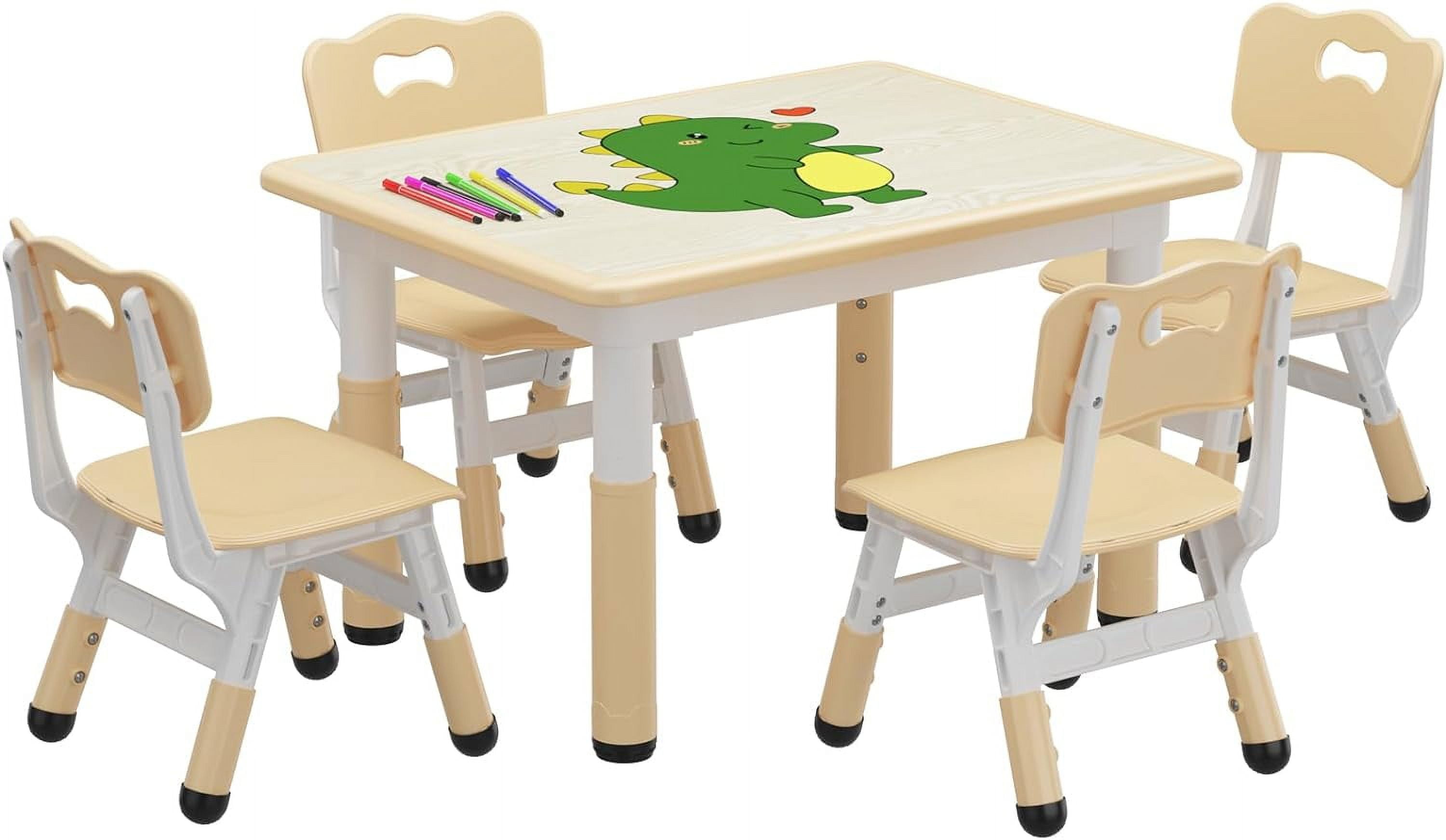 Kids Table and Chair Set, Height Adjustable Toddler Table and 4 Chairs ...