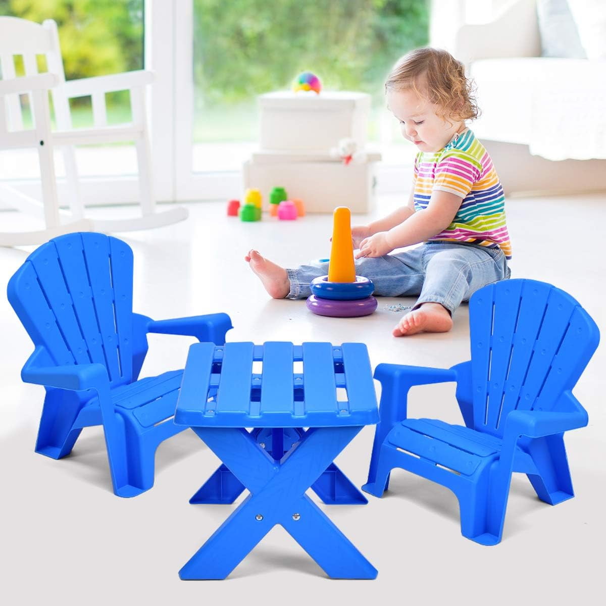 Kids Table and Chair Set, Outdoor Toddler Activity Table and Adirondack ...