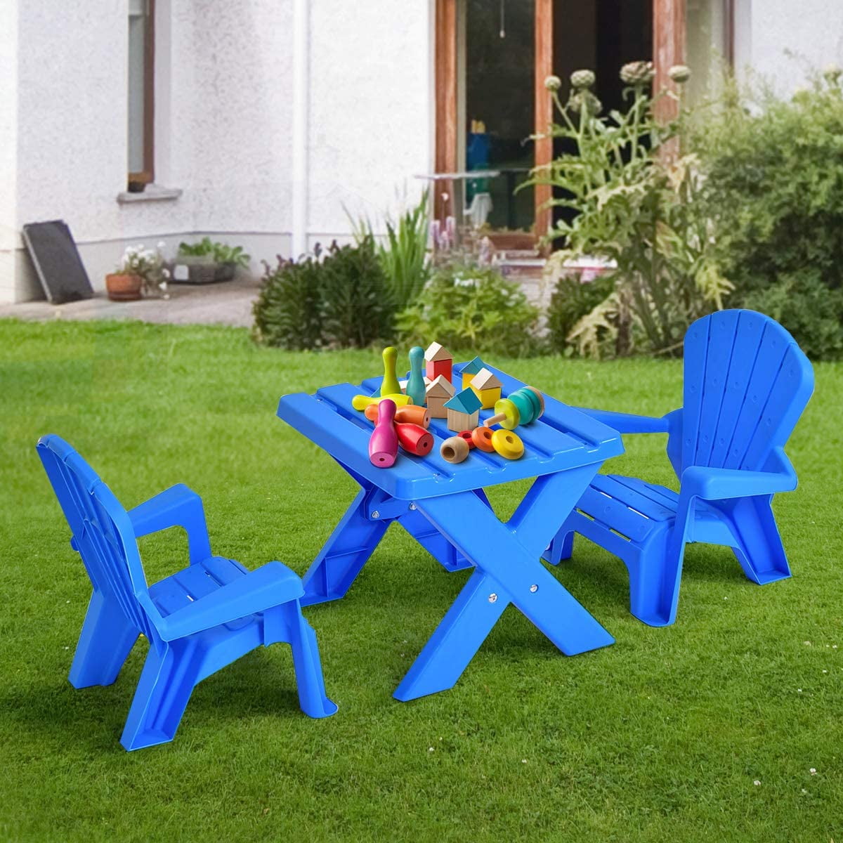 Kids Table and Chair Set, Outdoor Toddler Activity Table and Adirondack ...