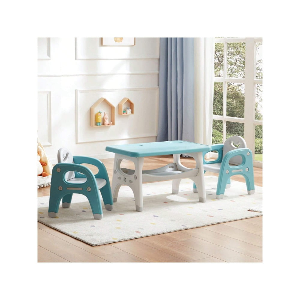 Kids Table And Chair Set, Plastic Children Activity Table With 2 Chairs ...