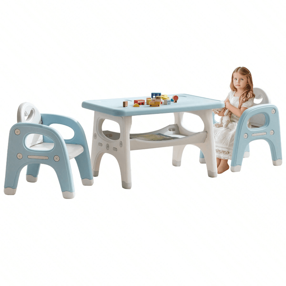 Kids Table And Chair Set, Plastic Children Activity Table With 2 Chairs ...