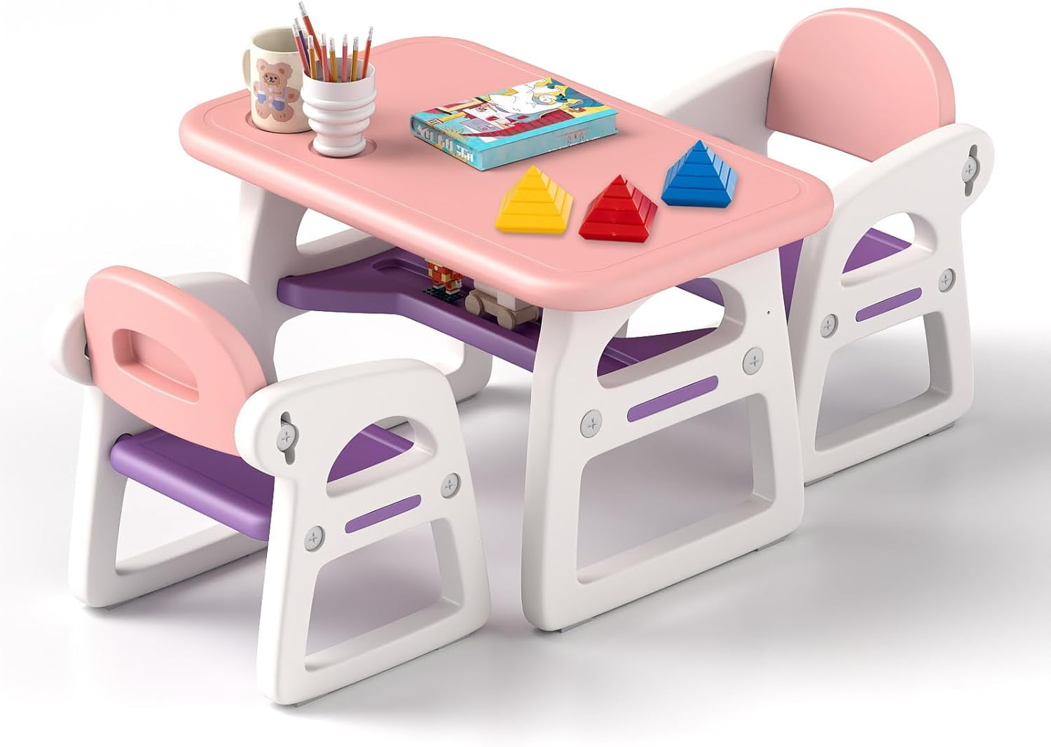 Kids Table and Chair Set, Plastic Children Activity Table and 2 Chairs ...