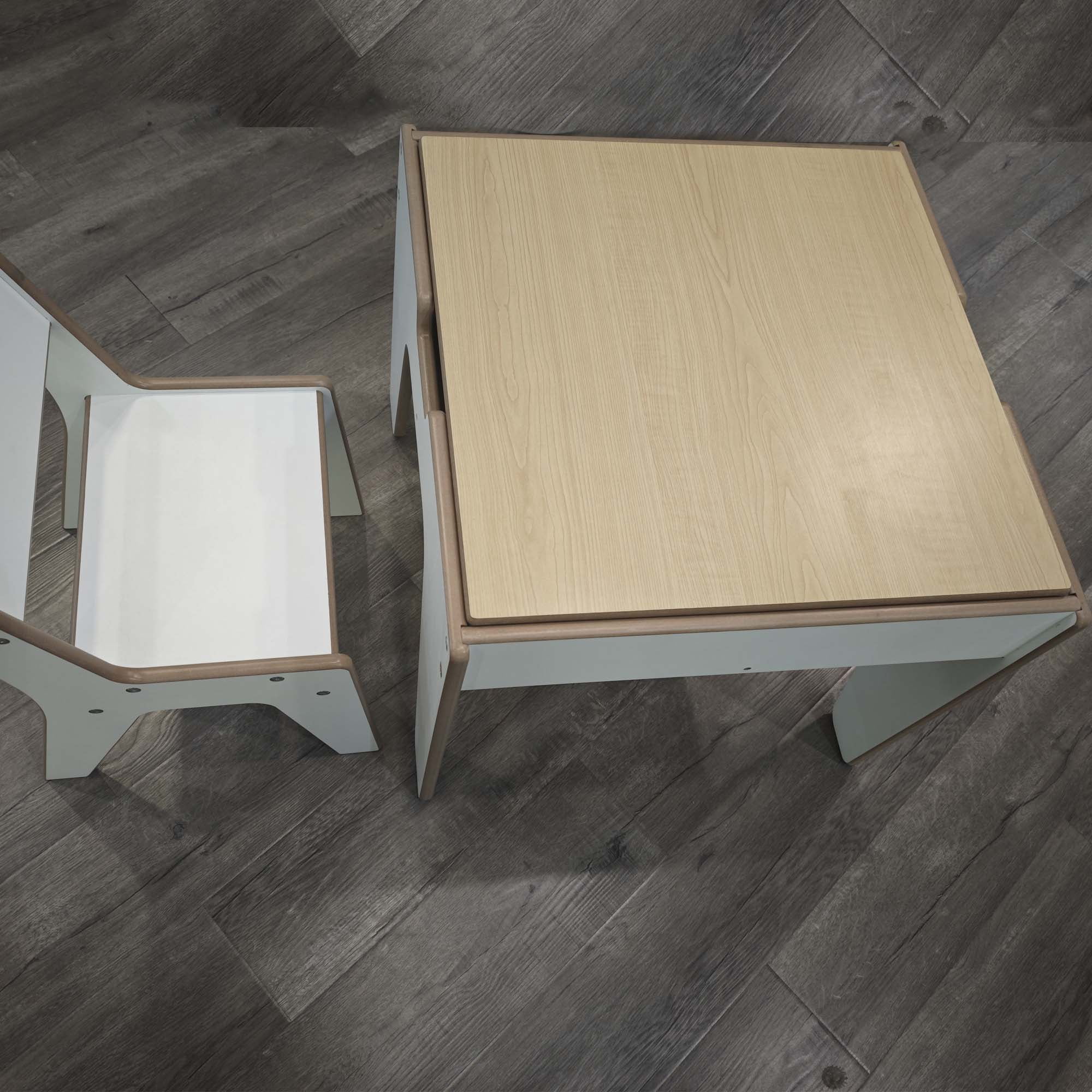 Kids Table and Chair Set, Reversible Wooden Activity Table with Board ...