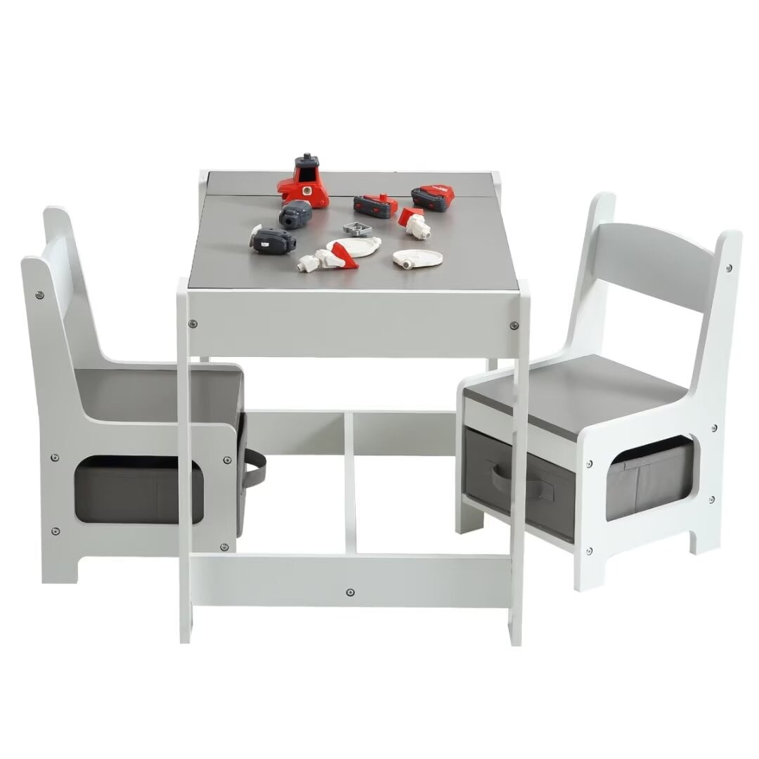 Kids Table and Chair Set, Toddler Table and Chair Set with Storage, Removable Tabletop and ...