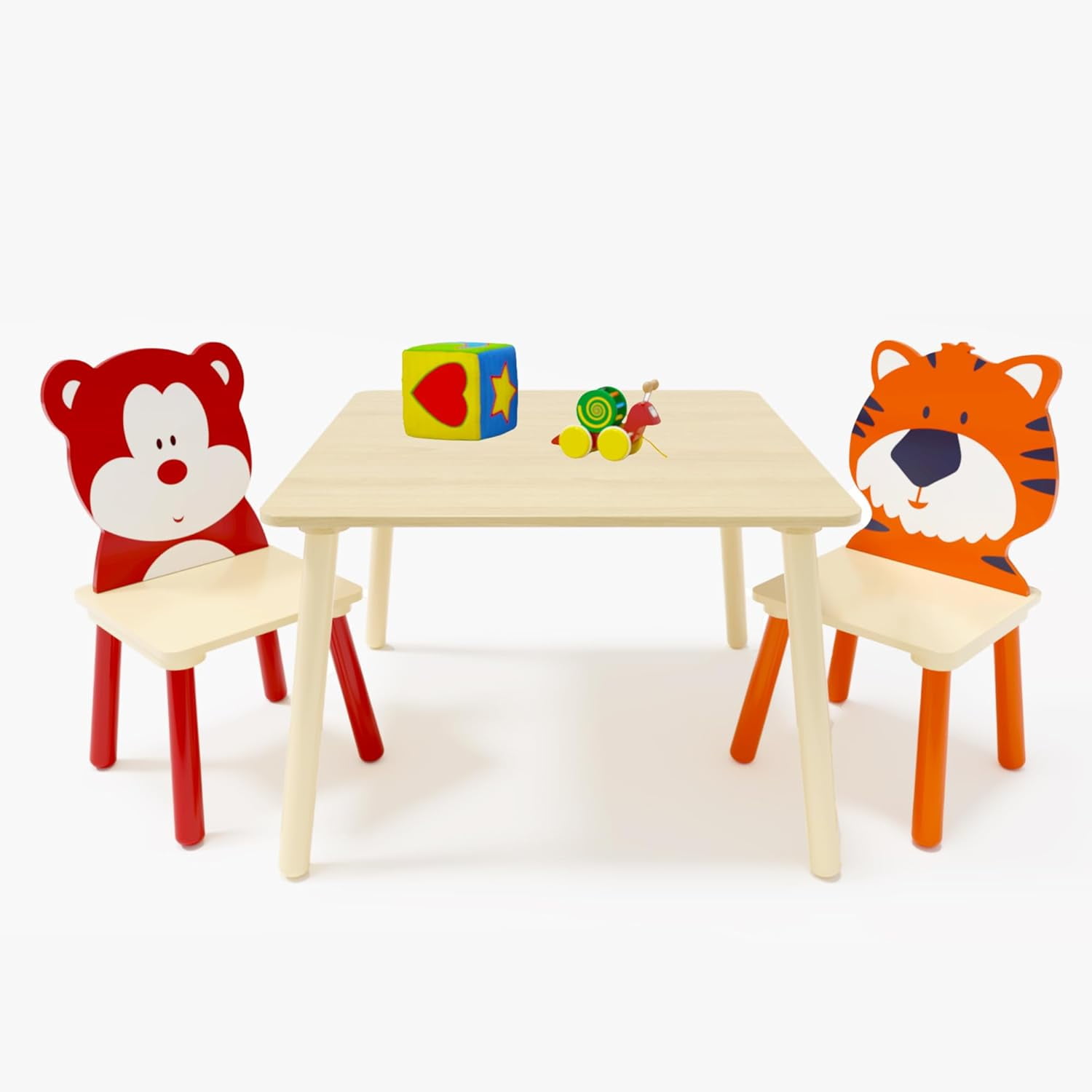 Kids Table and Chair Set, Wooden Toddler Table Set with 2 Chairs ...