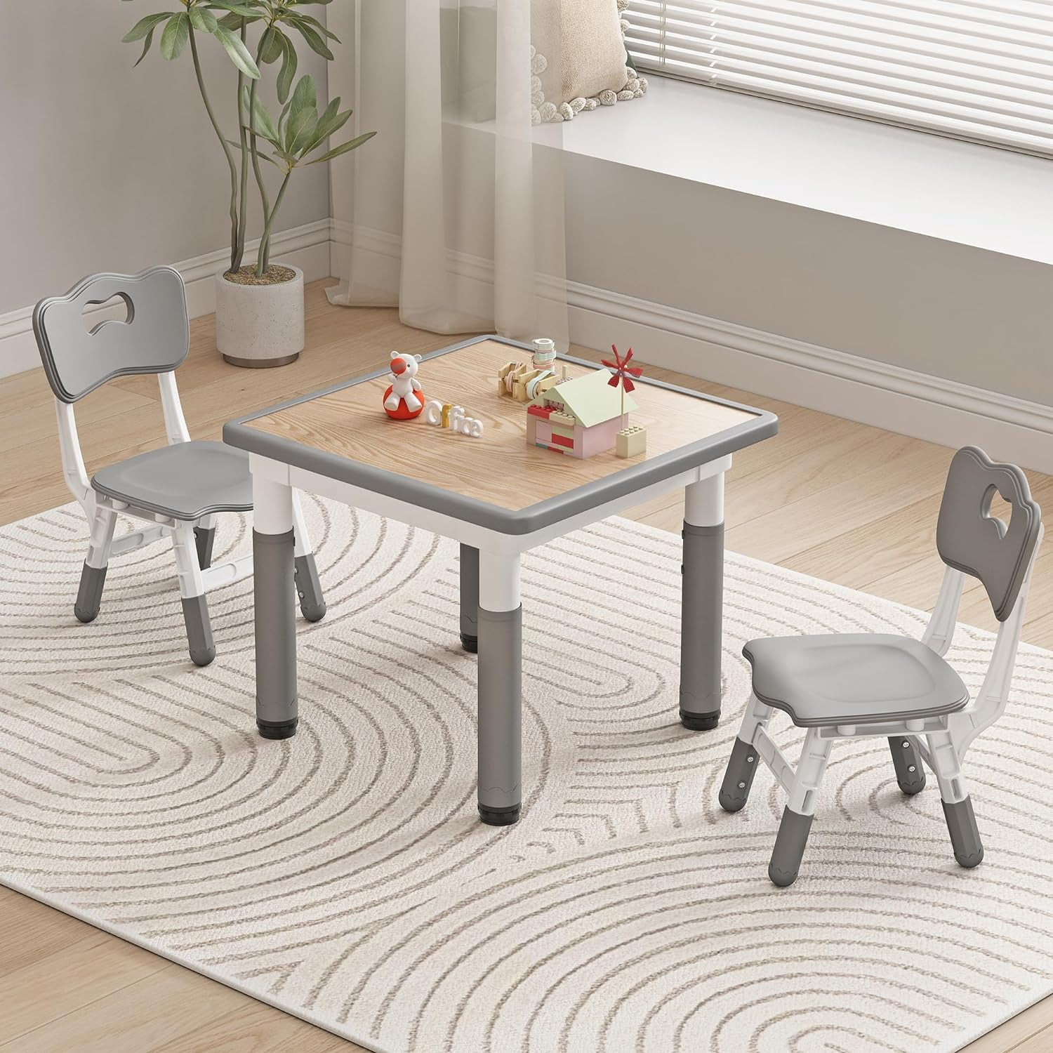 Kids Table and Chairs, Height Adjustable Childrens Table and Chair Set ...