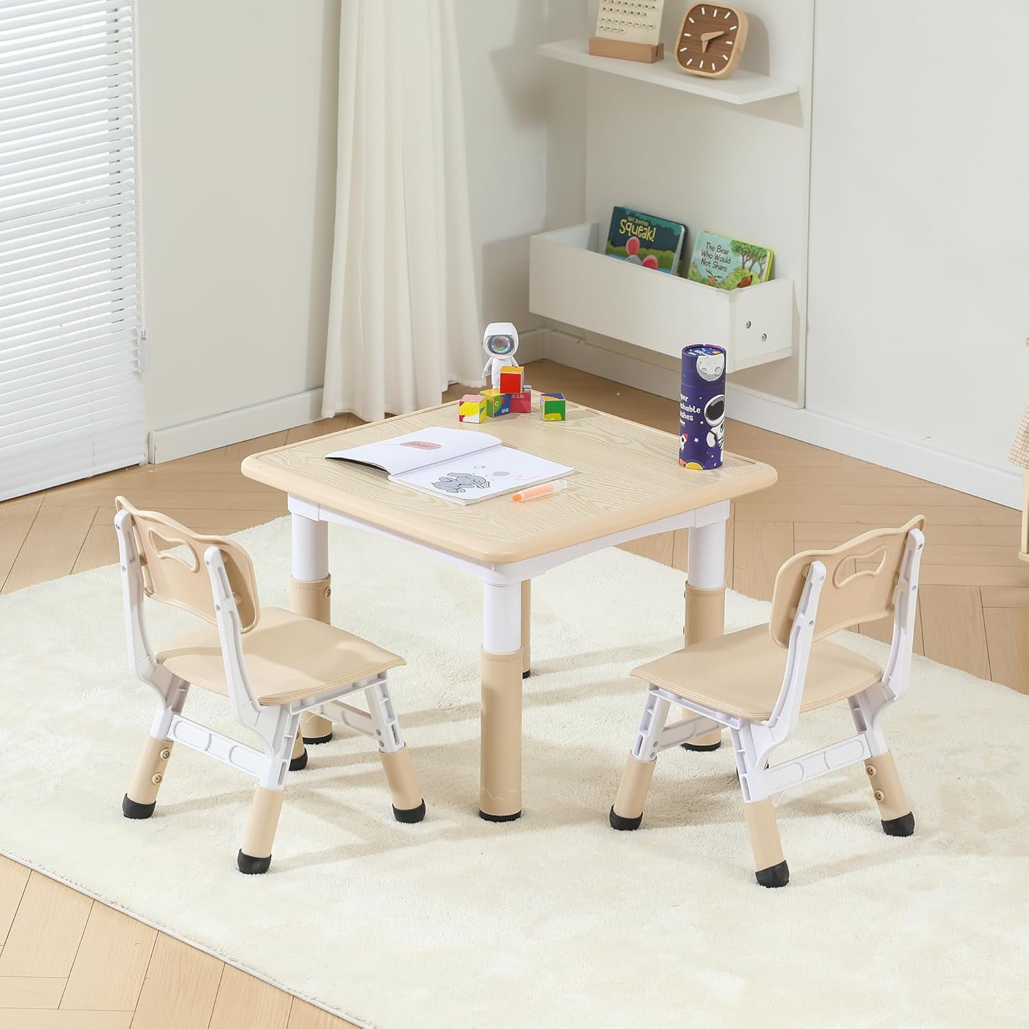 Kids Table and Chairs, Height-Adjustable Toddler Table and Chair Set ...