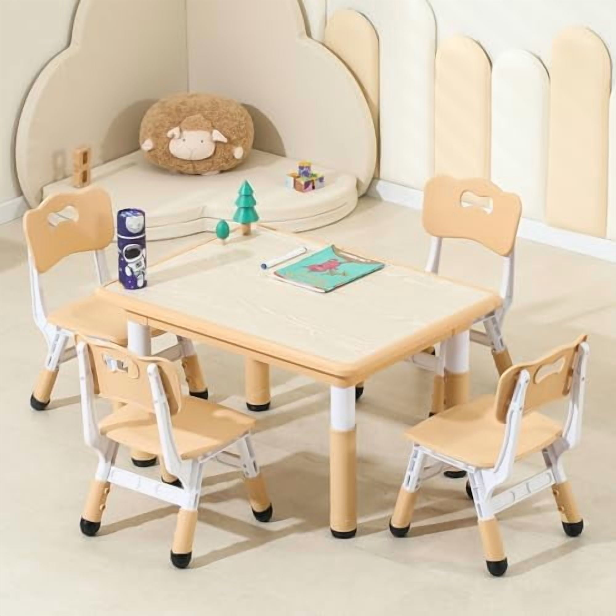 Kids Table and Chairs, Height-Adjustable Toddler Table and Chair Set with 31.5''Lx23.6''W ...