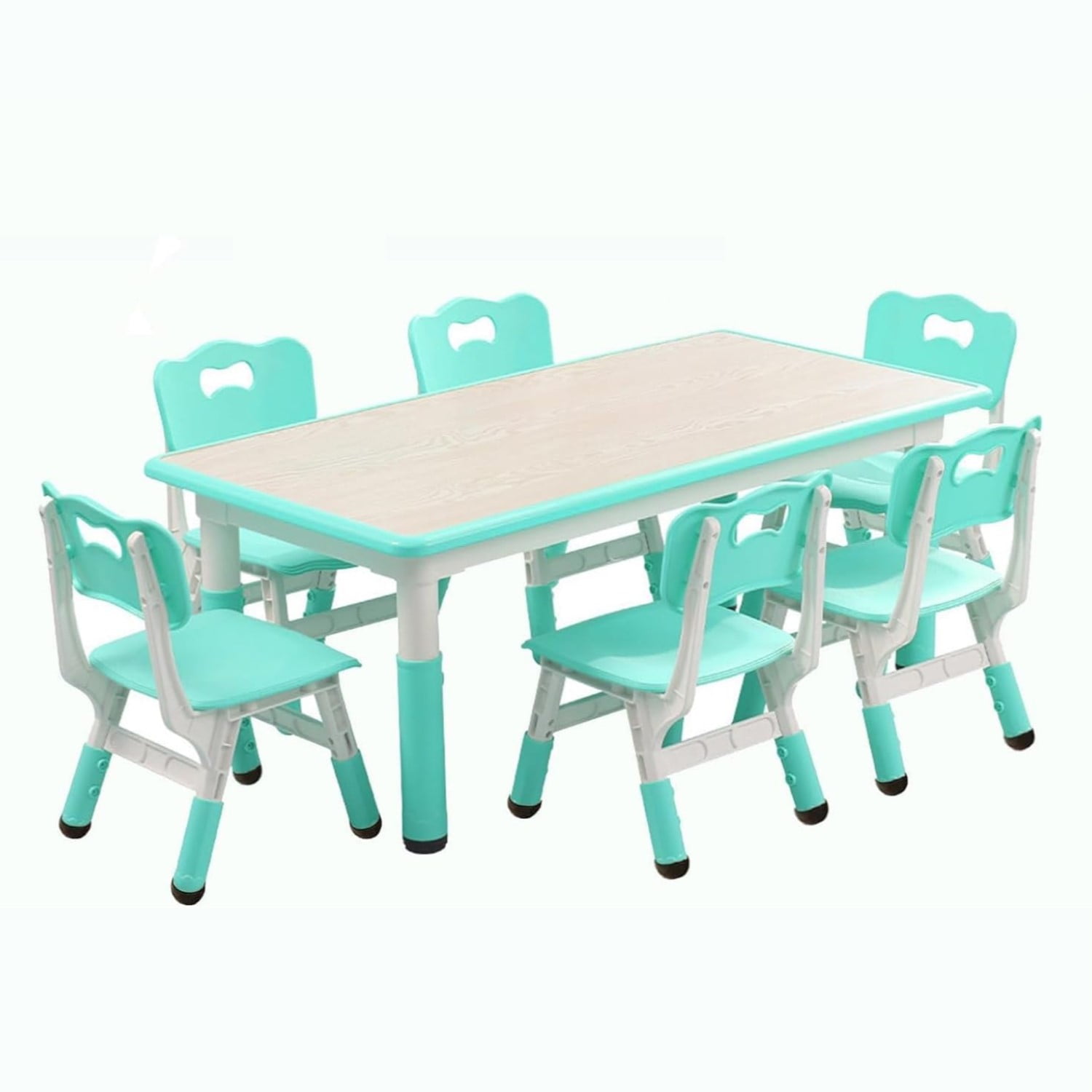 Kids Table and Chairs Set with 6 Seats, Adjustable Height Desk, Graffiti Table Top, for Ages 2 ...