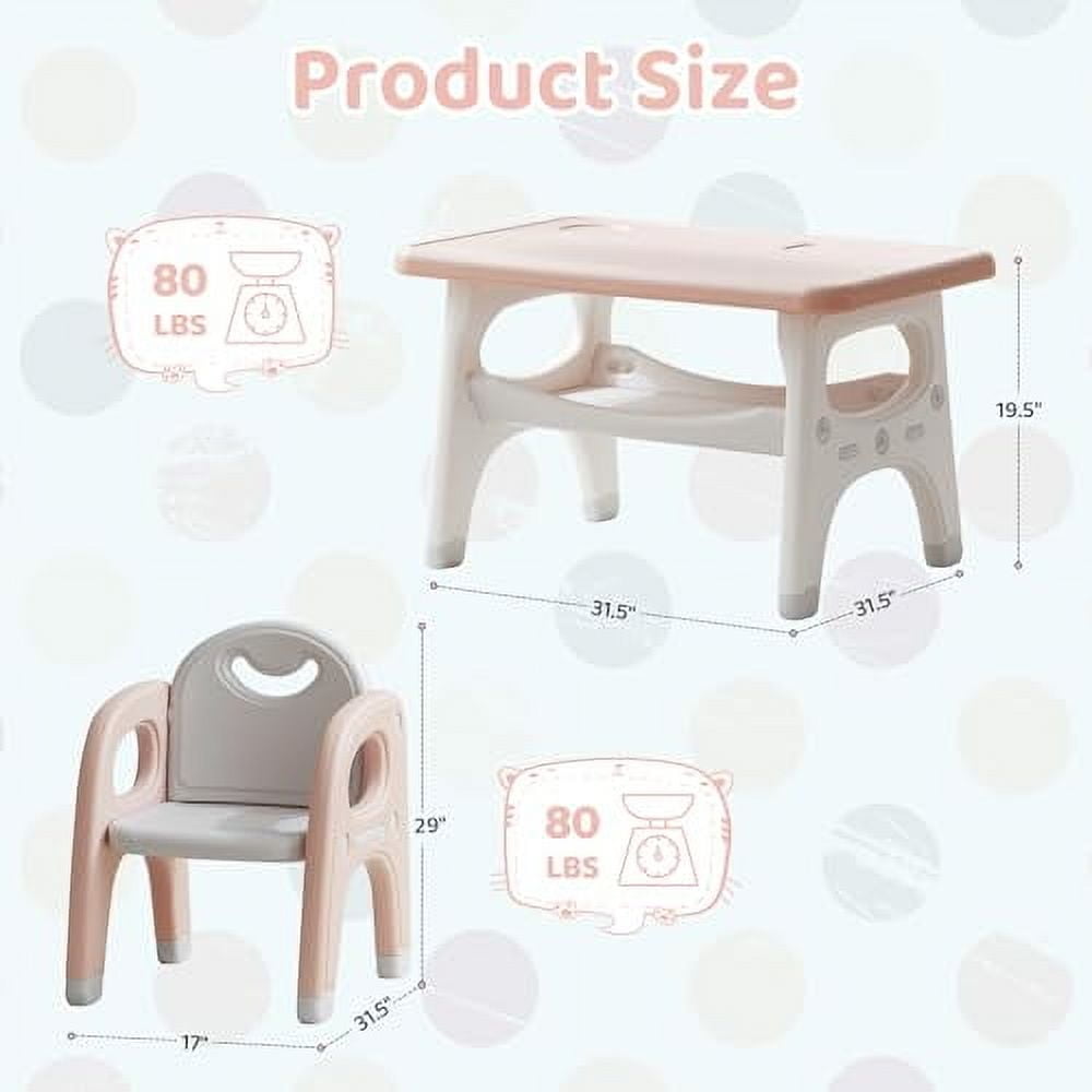 Kids Table and Chairs Set, Activity Table with 2 Chairs for Ages 3-6, Toddler Table and Chair ...
