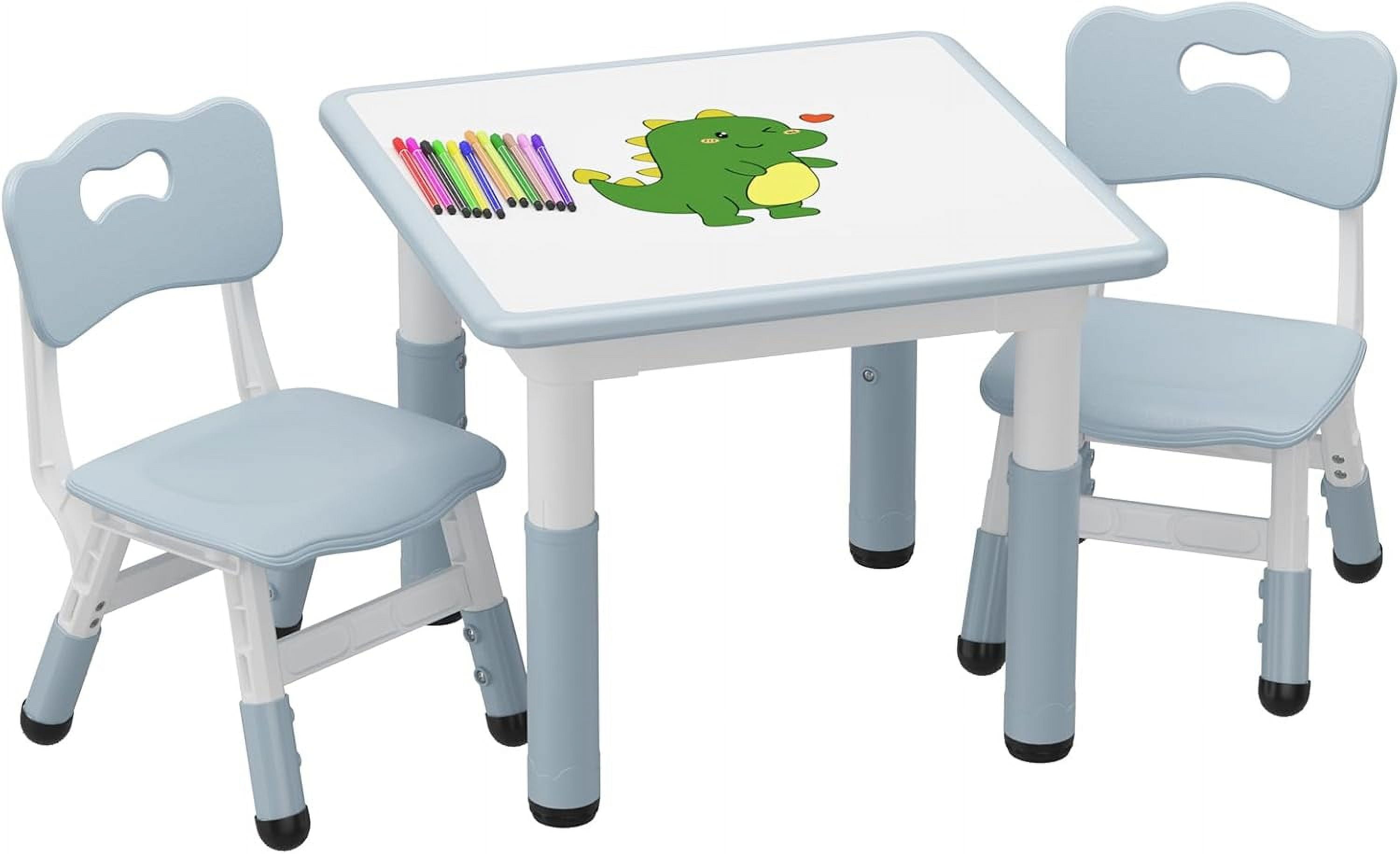 Kids Table and Chairs Set with Adjustable Height, Graffiti-Proof Play ...