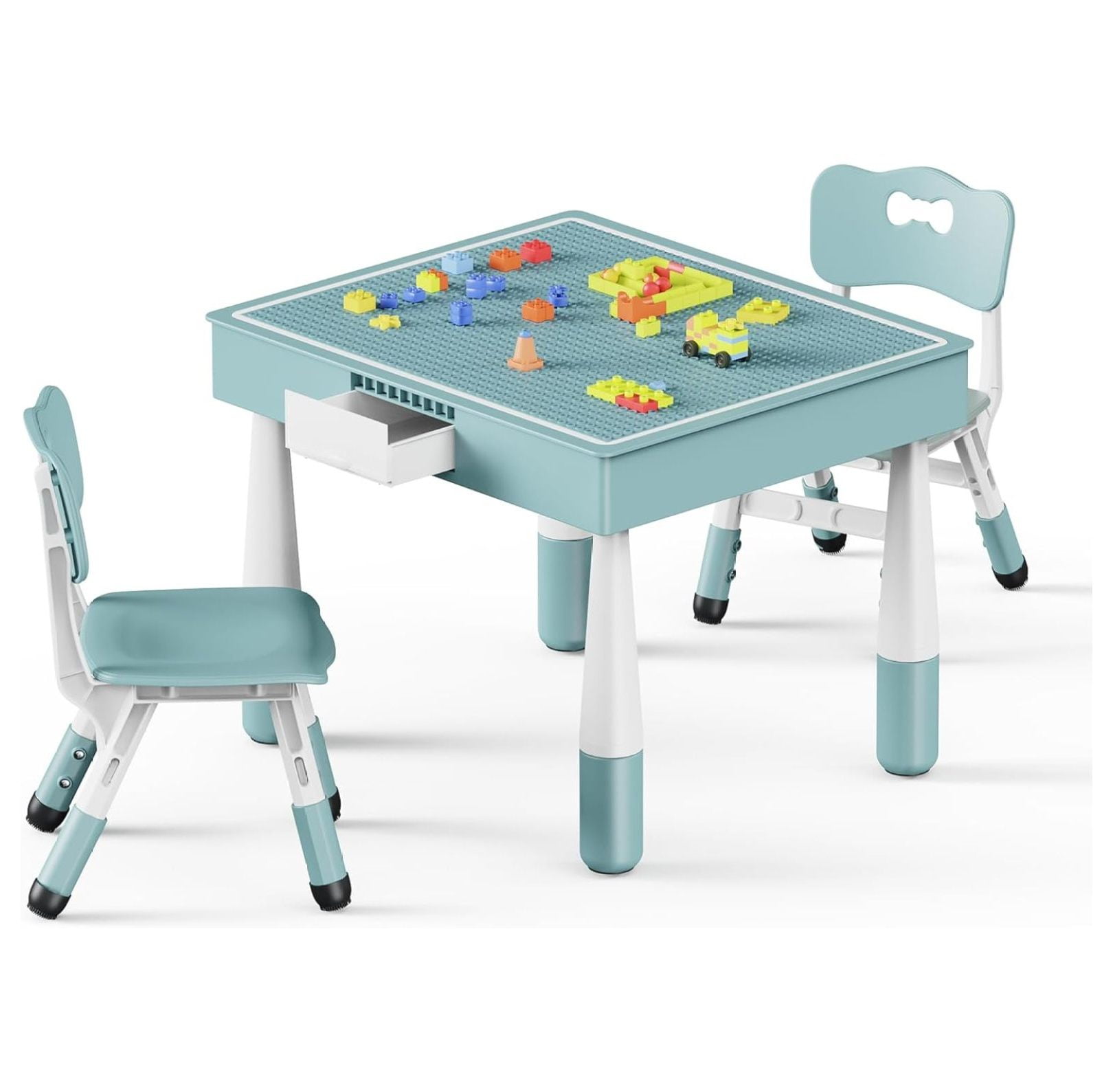 Kids Table and Chairs Set Building Blocks Table with Storage and ...