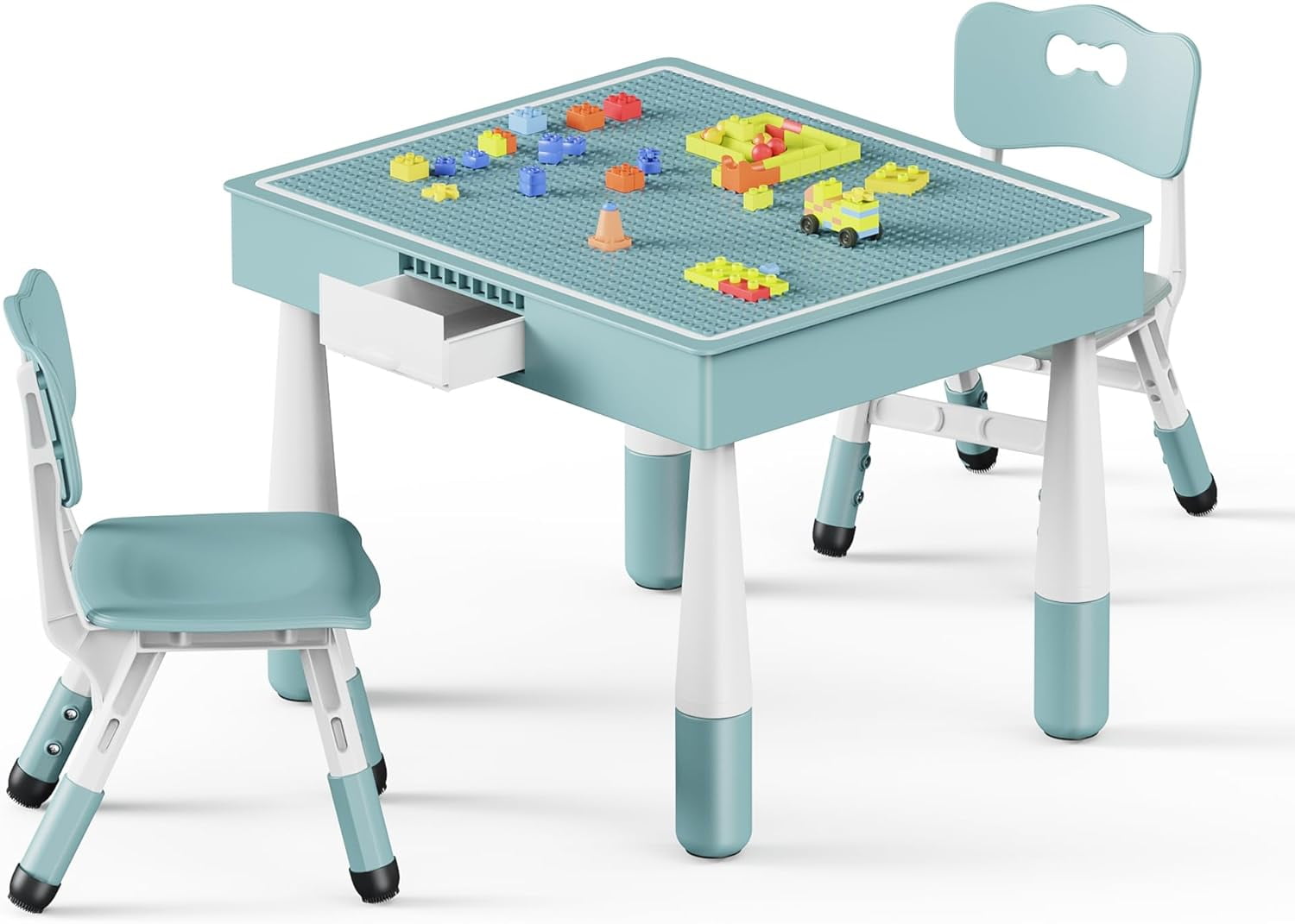 Kids Table and Chairs Set Building Blocks Table with Storage and ...
