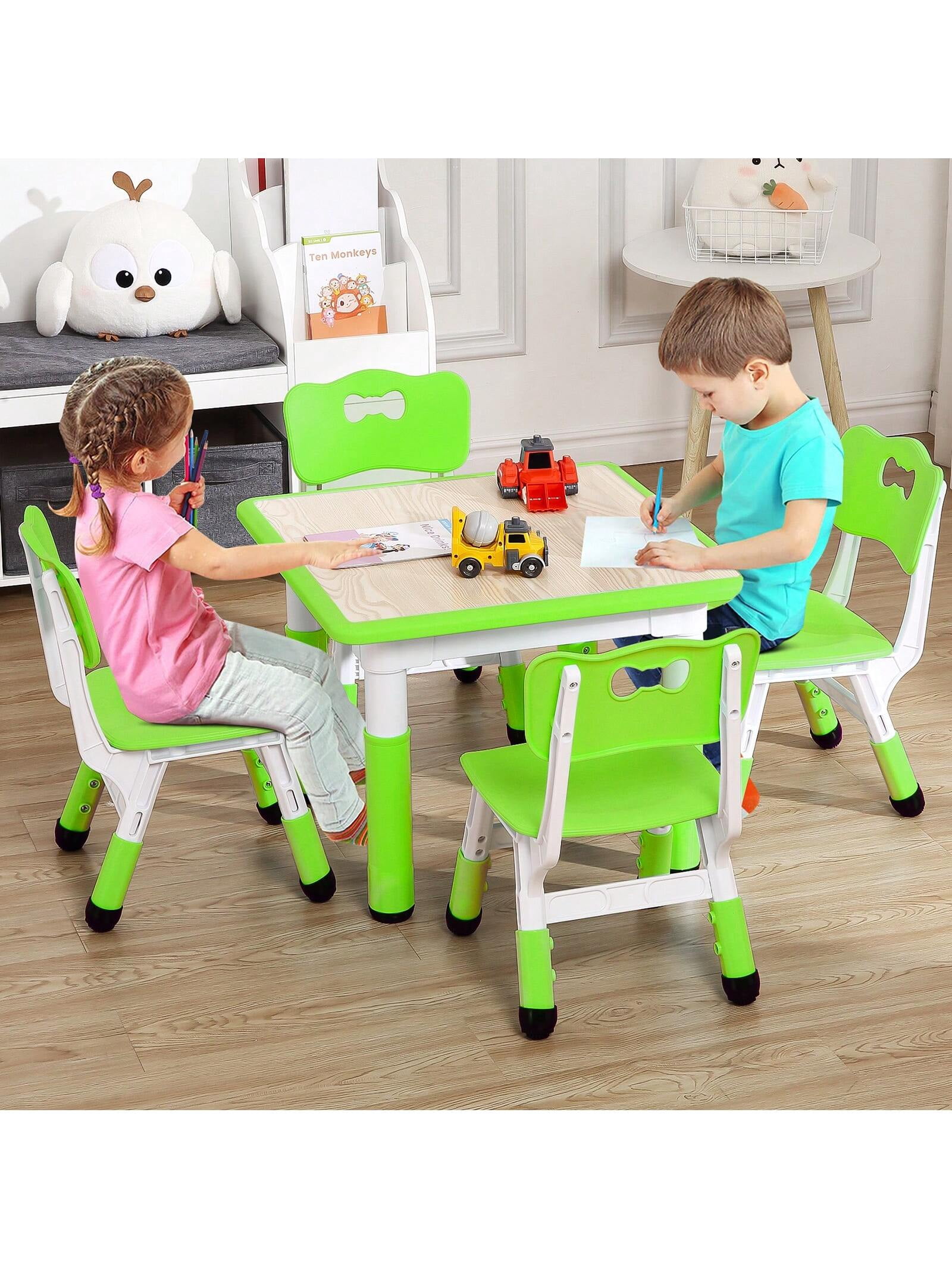 Kids Table And Chairs Set, Height Adjustable Desk With 4 Seats, 23.6 ...