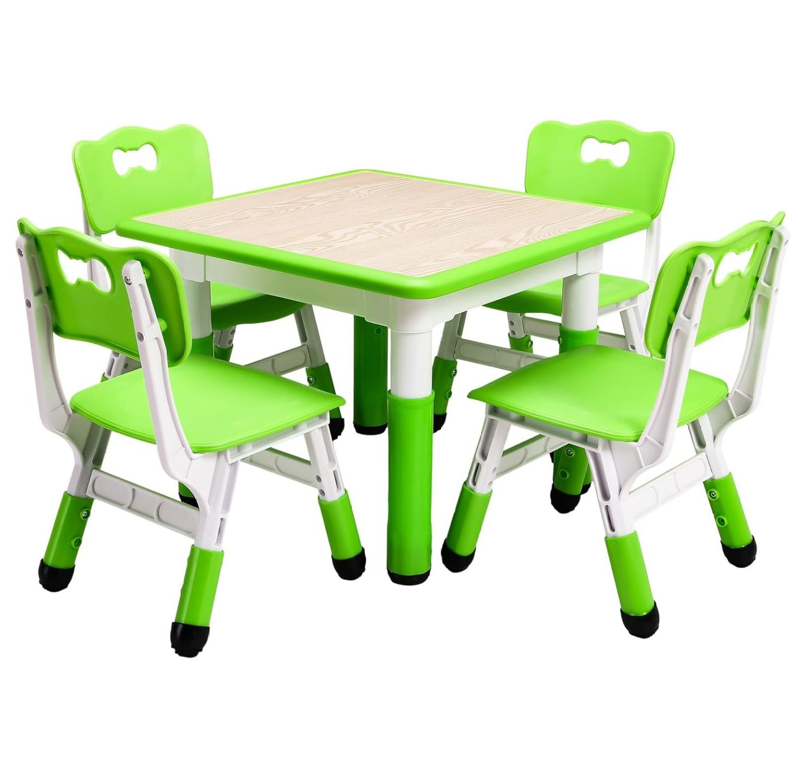 Kids Table and Chairs Set, Height Adjustable Desk with 4 Seats for Ages ...