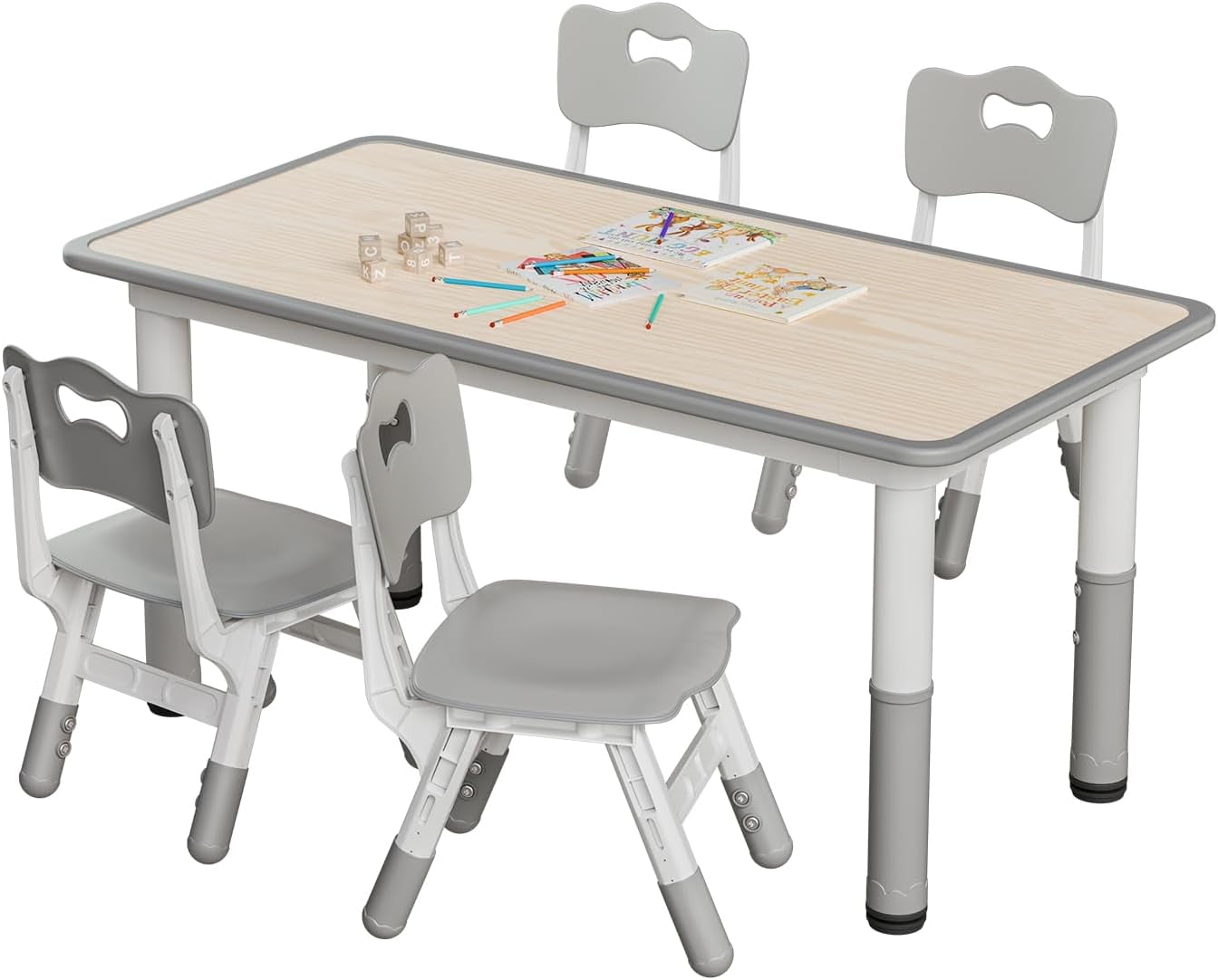 Kids Table and Chairs Set, Height Adjustable Toddler Table and Chair Set for Age 3-8, Children ...