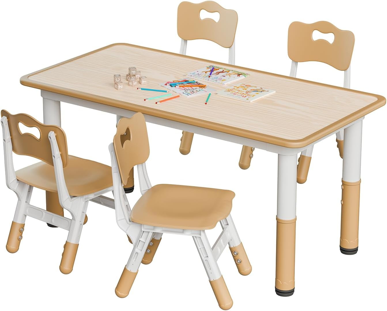 Kids Table and Chairs Set, Height Adjustable Toddler Table and Chair Set for Age 3-8, Children ...