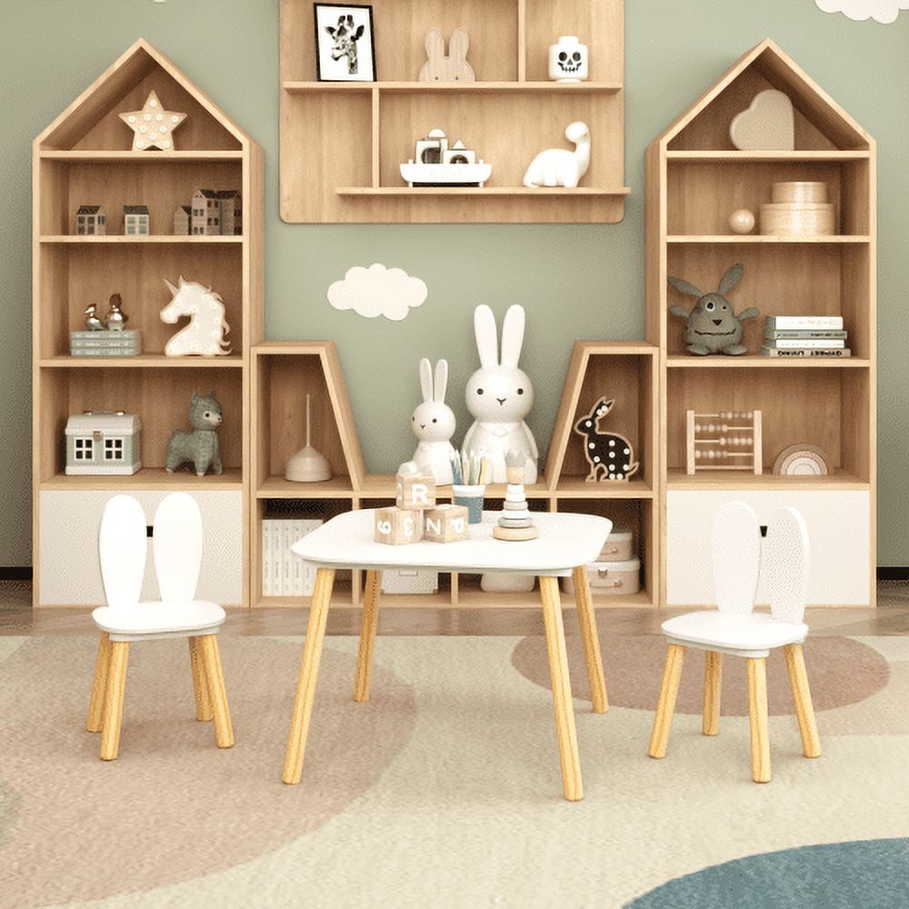 Kids Table and 2 Chairs Set, 3 Pieces Rabbit Themed Toddler Table and ...