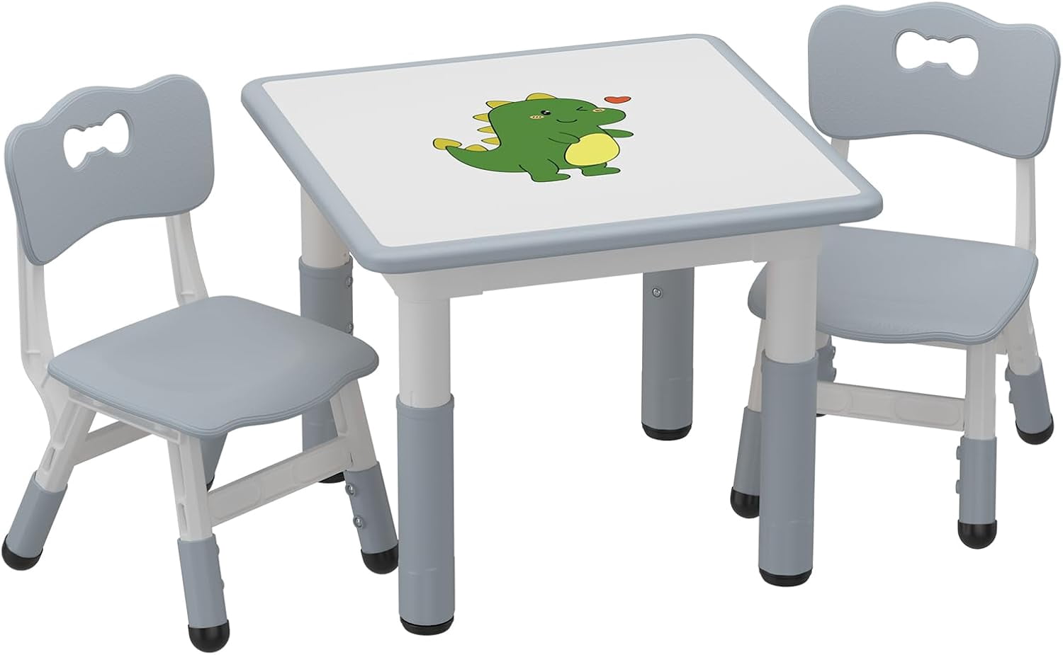 Kids Table and 2 Chairs Set, Height Adjustable Toddler Table with ...