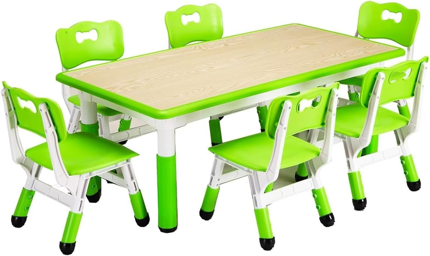 Kids Table and 6 Chairs Set, Height Adjustable Toddler Table and Chair ...